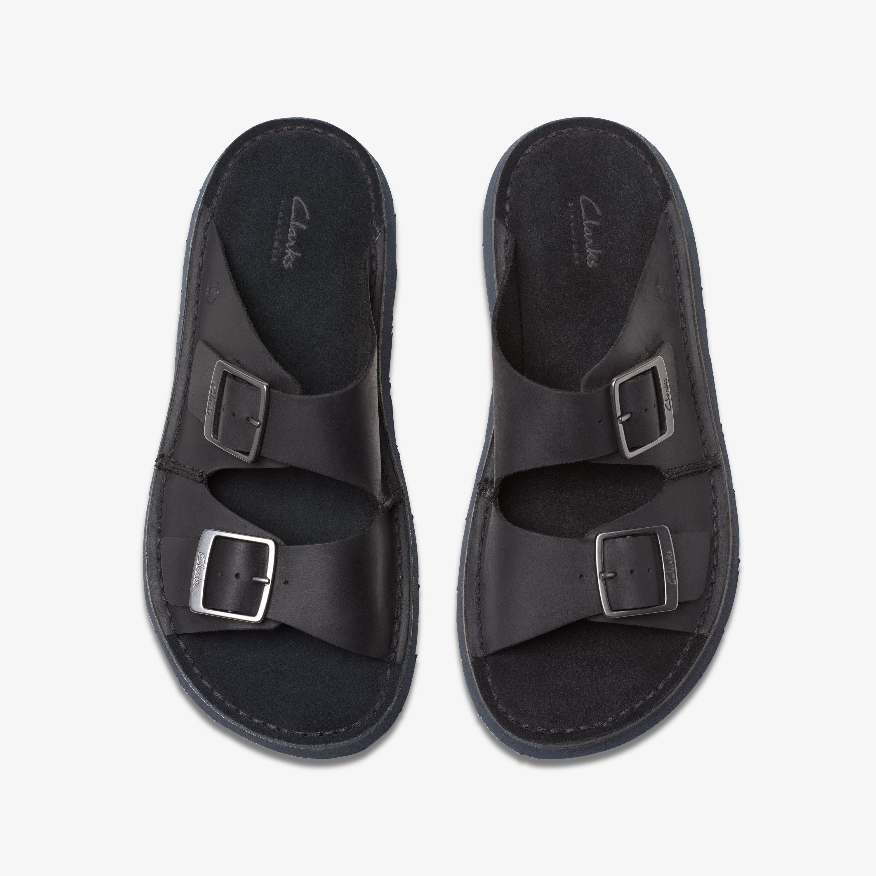 Sandales plates en cuir noir pour hommes Solsbury Strap | Clarks