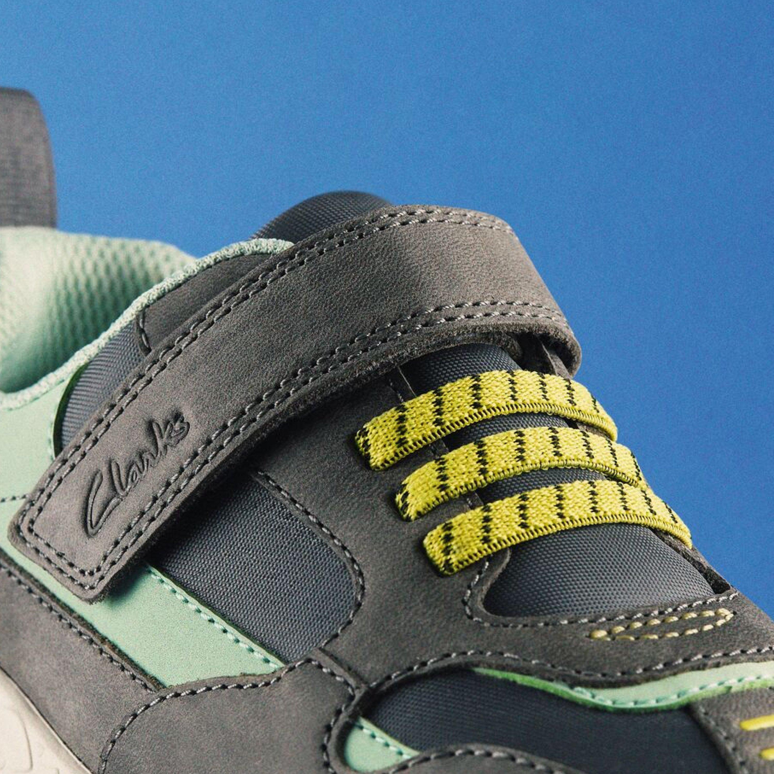 Boys Steggy 2 Park Kid Grey/Green Trainers, Riptape Trainers | Clarks UK