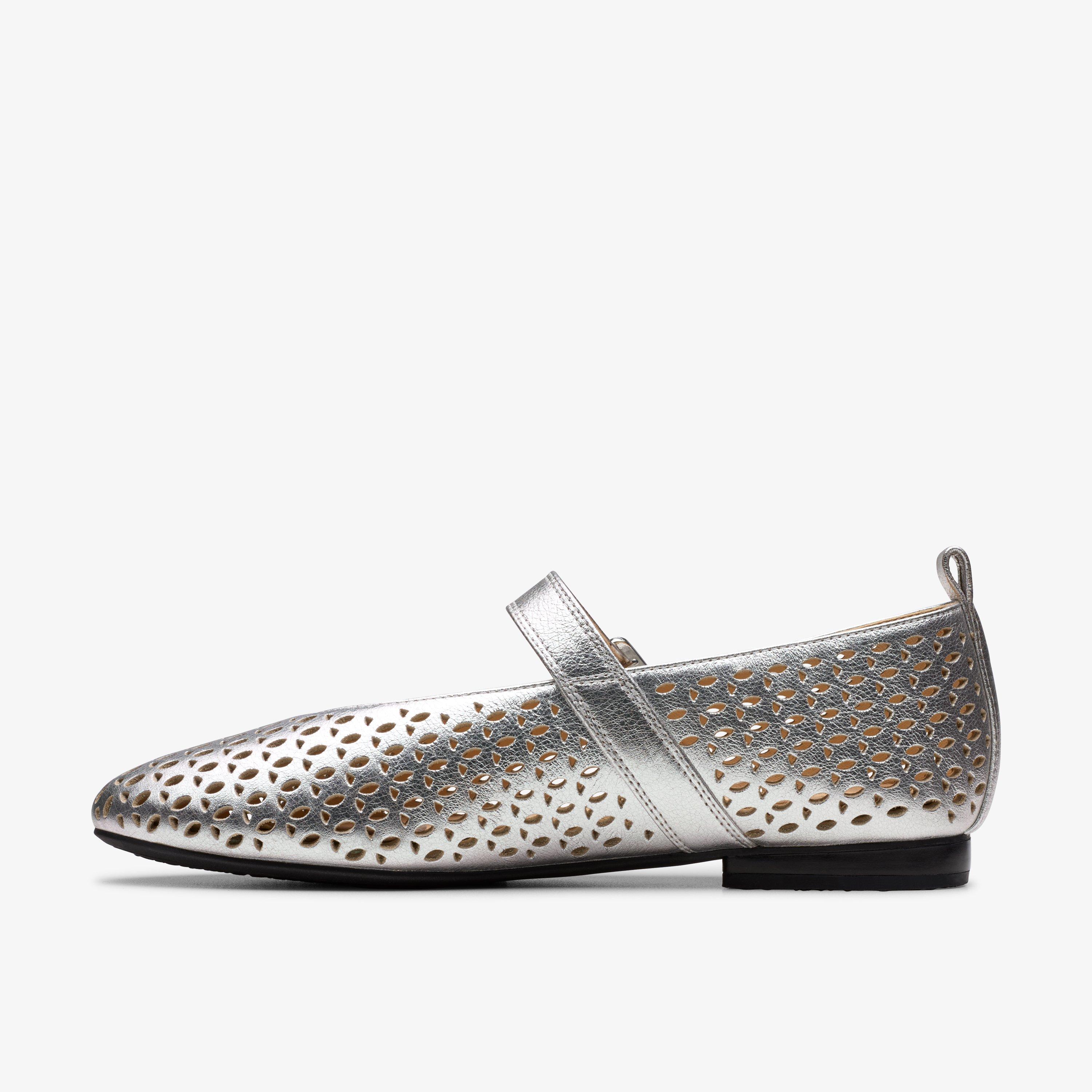 Womens Fawna Jane Silver Metallic Ballet Pump Mary Jane Shoes | Clarks