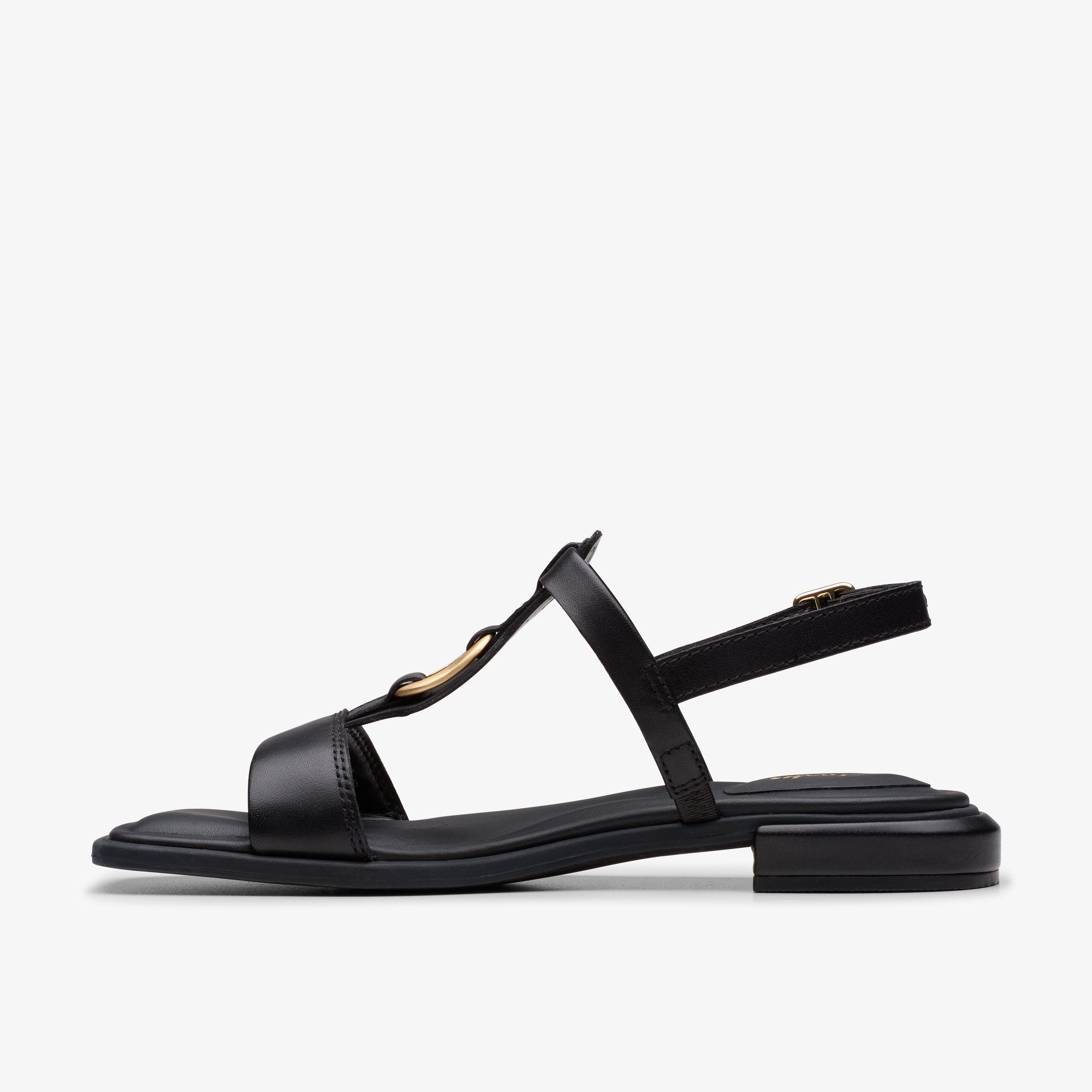 Womens Ariany Sling Black Leather T-Bar Sandals, Flat Sandals, Sling ...