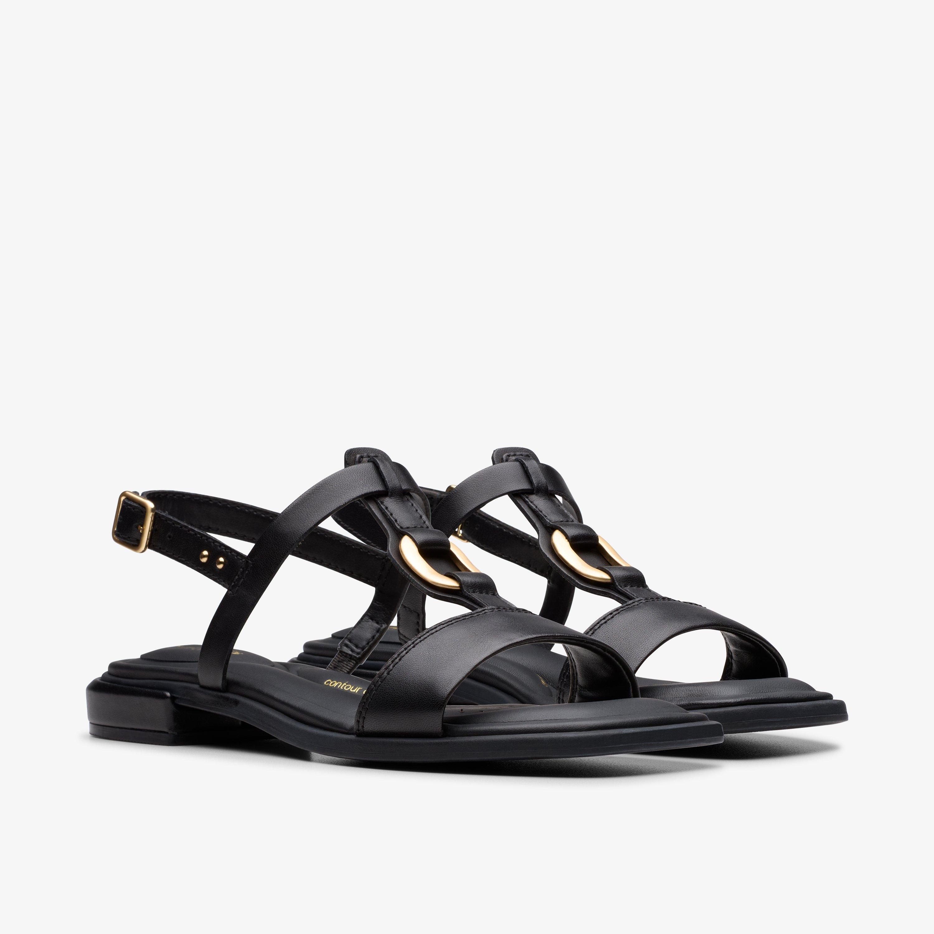 Womens Ariany Sling Black Leather T-Bar Sandals, Flat Sandals, Sling ...