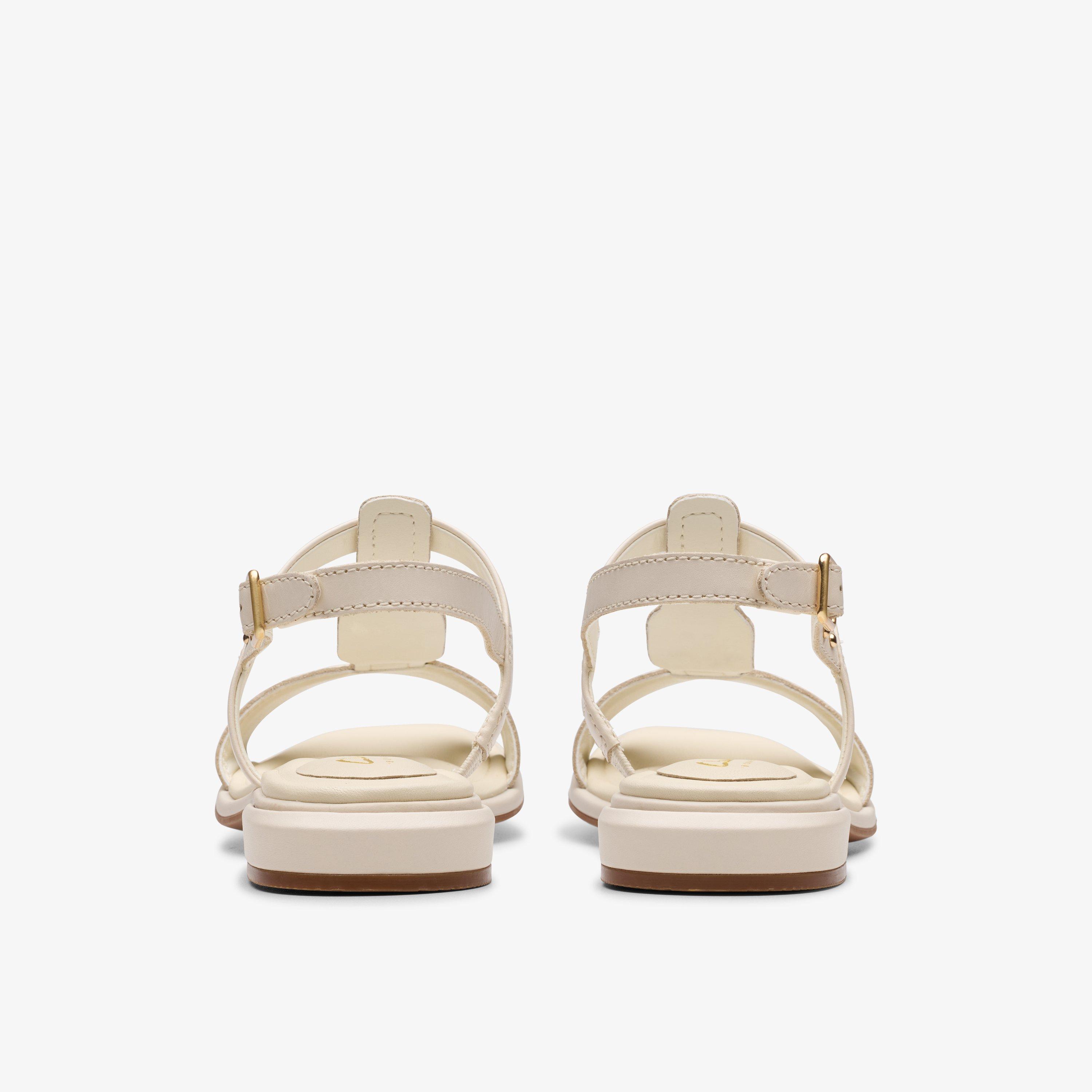 Sandales à bride arrière plates à barre en T en cuir crème pour femmes ...