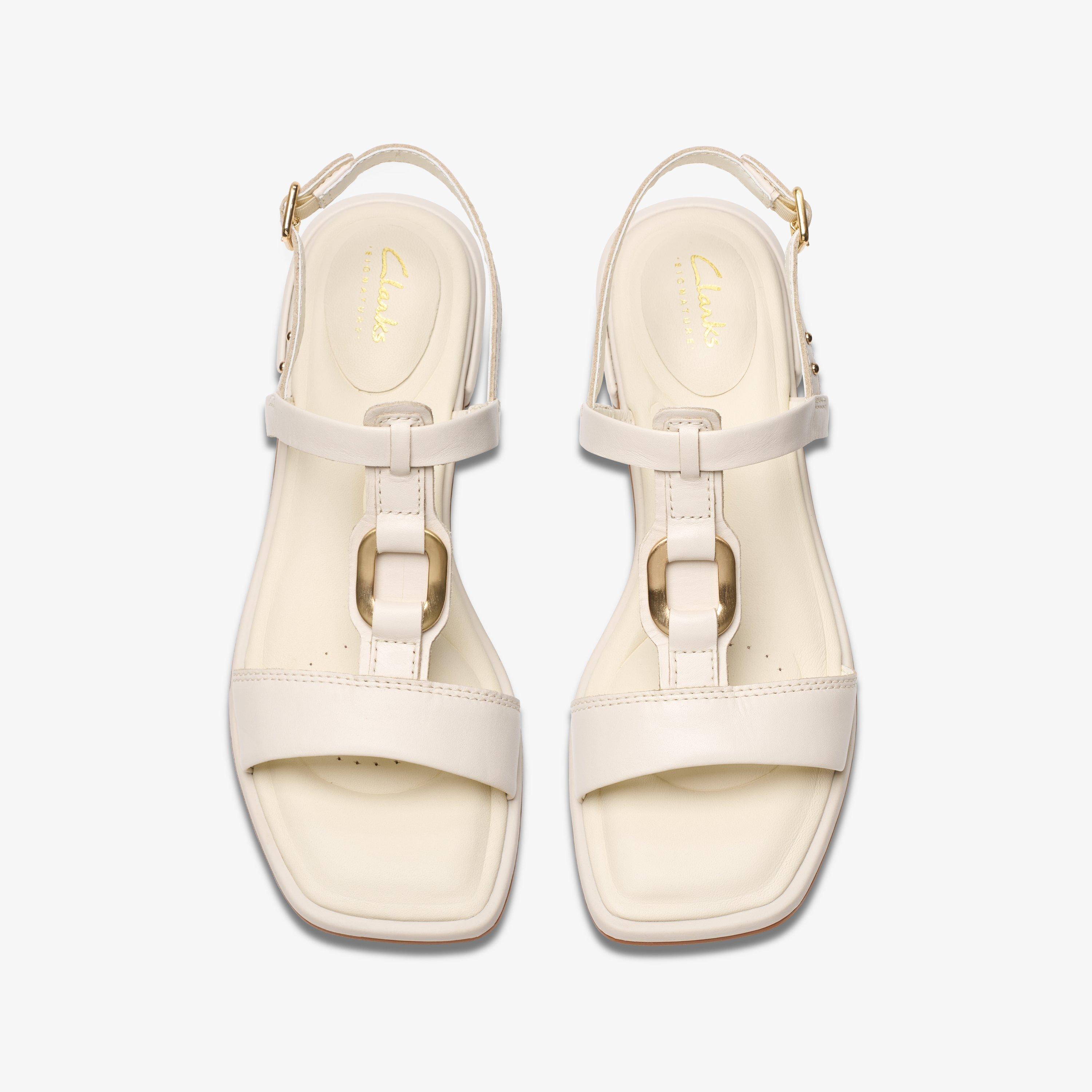 Sandales à bride arrière plates à barre en T en cuir crème pour femmes ...