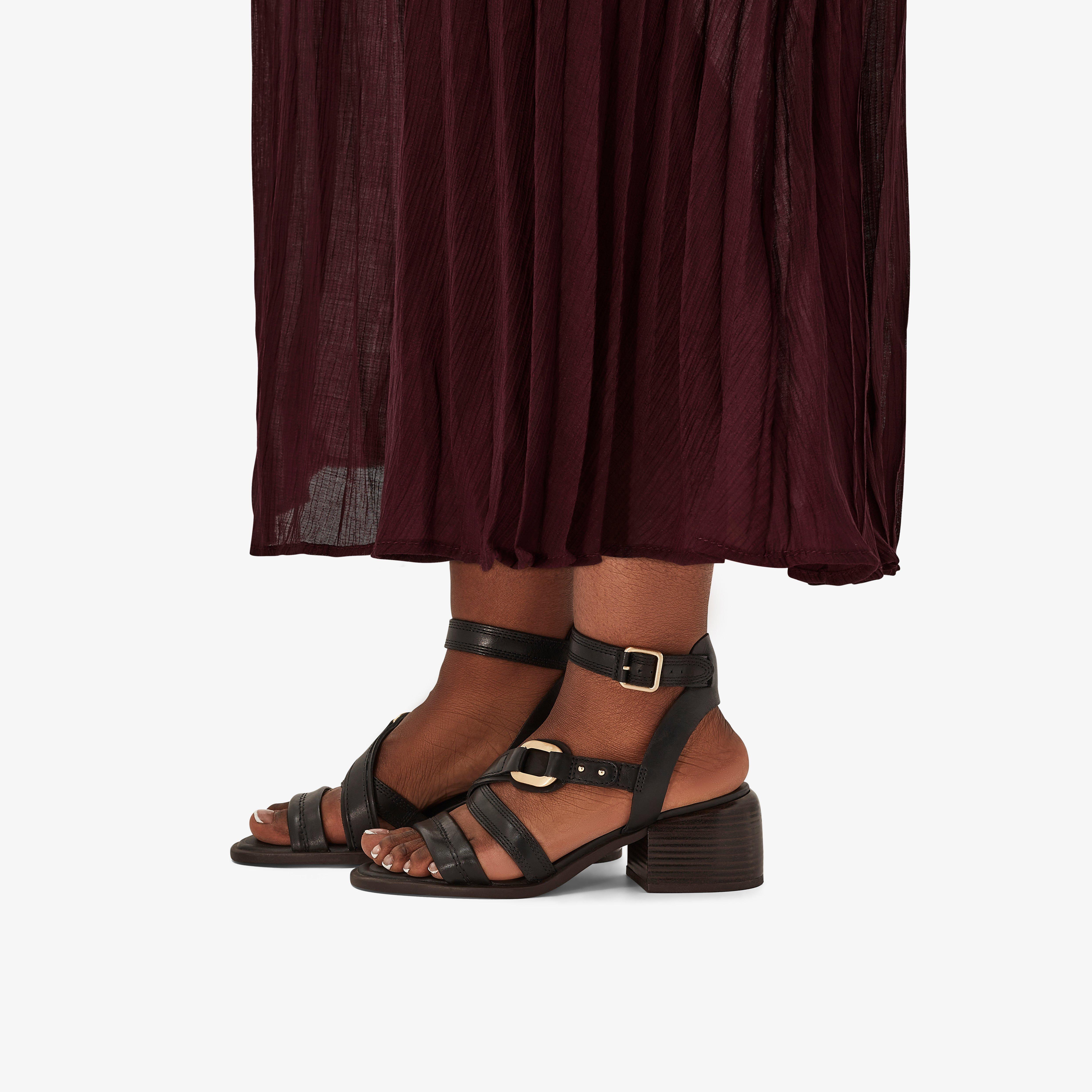 Womens Morwyn Strap Black Leather Heeled Sandals Sandals | Clarks UK