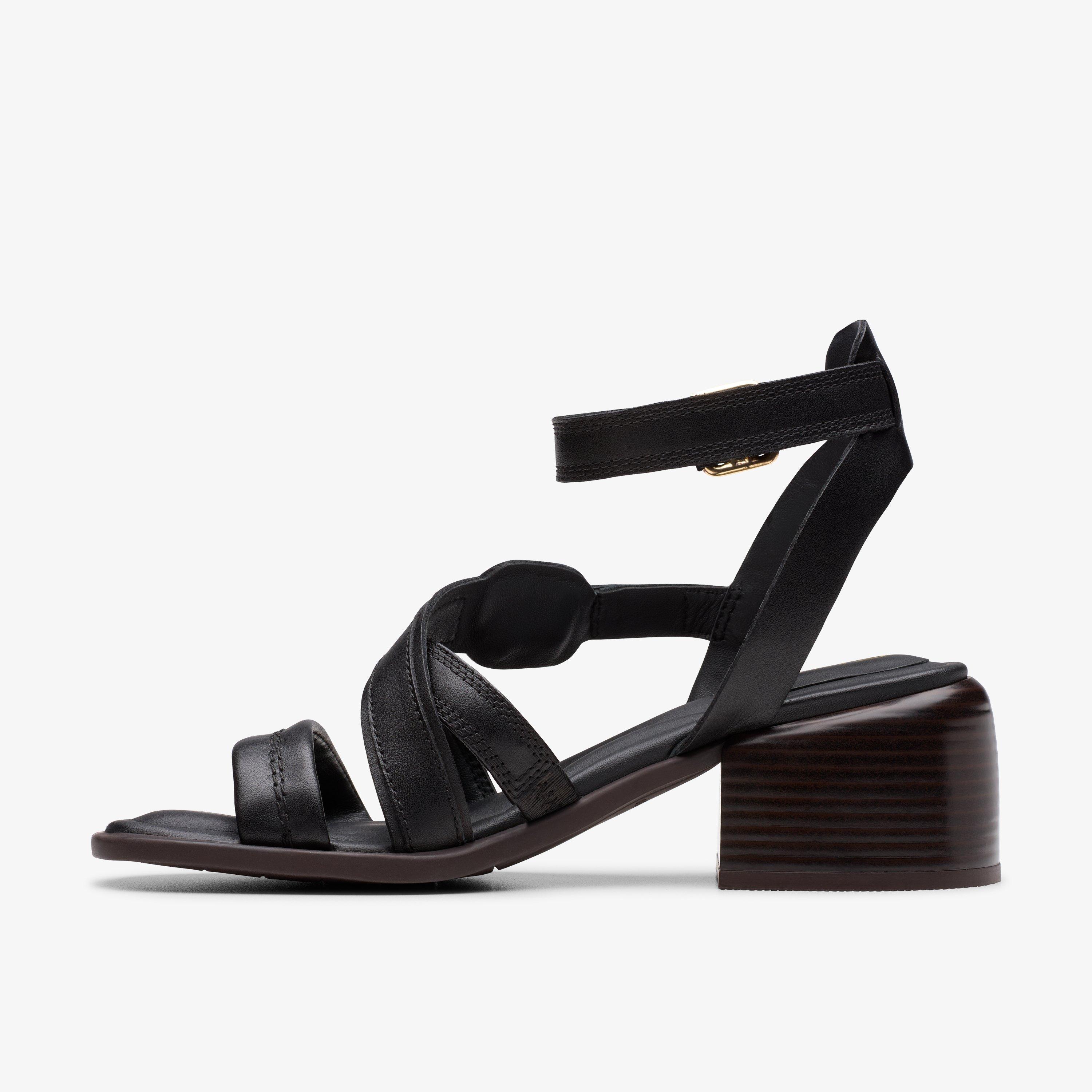 Womens Morwyn Strap Black Leather Heeled Sandals Sandals | Clarks UK