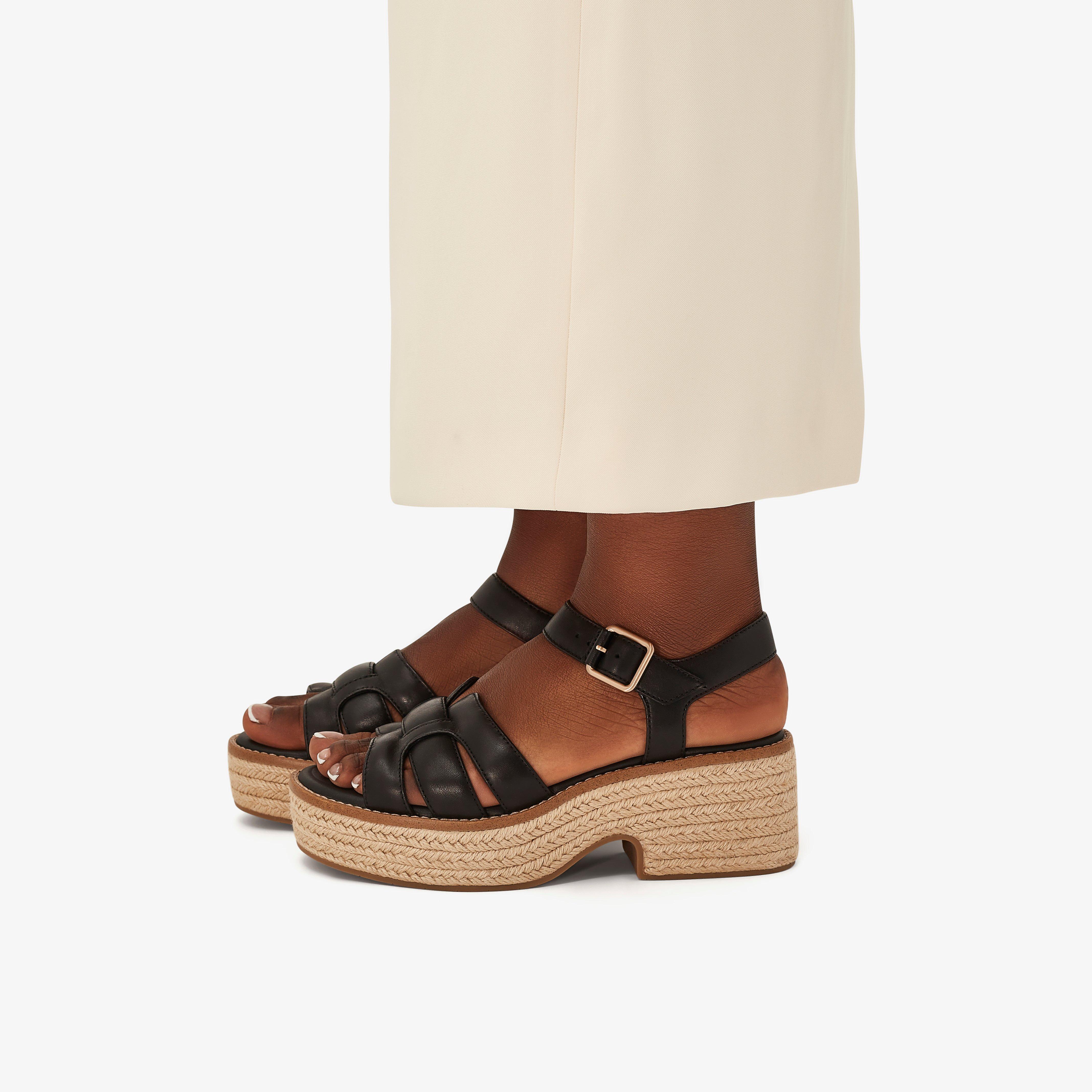 Womens Coledale Strap Black Leather Two Part Sandals, Heeled Sandals ...