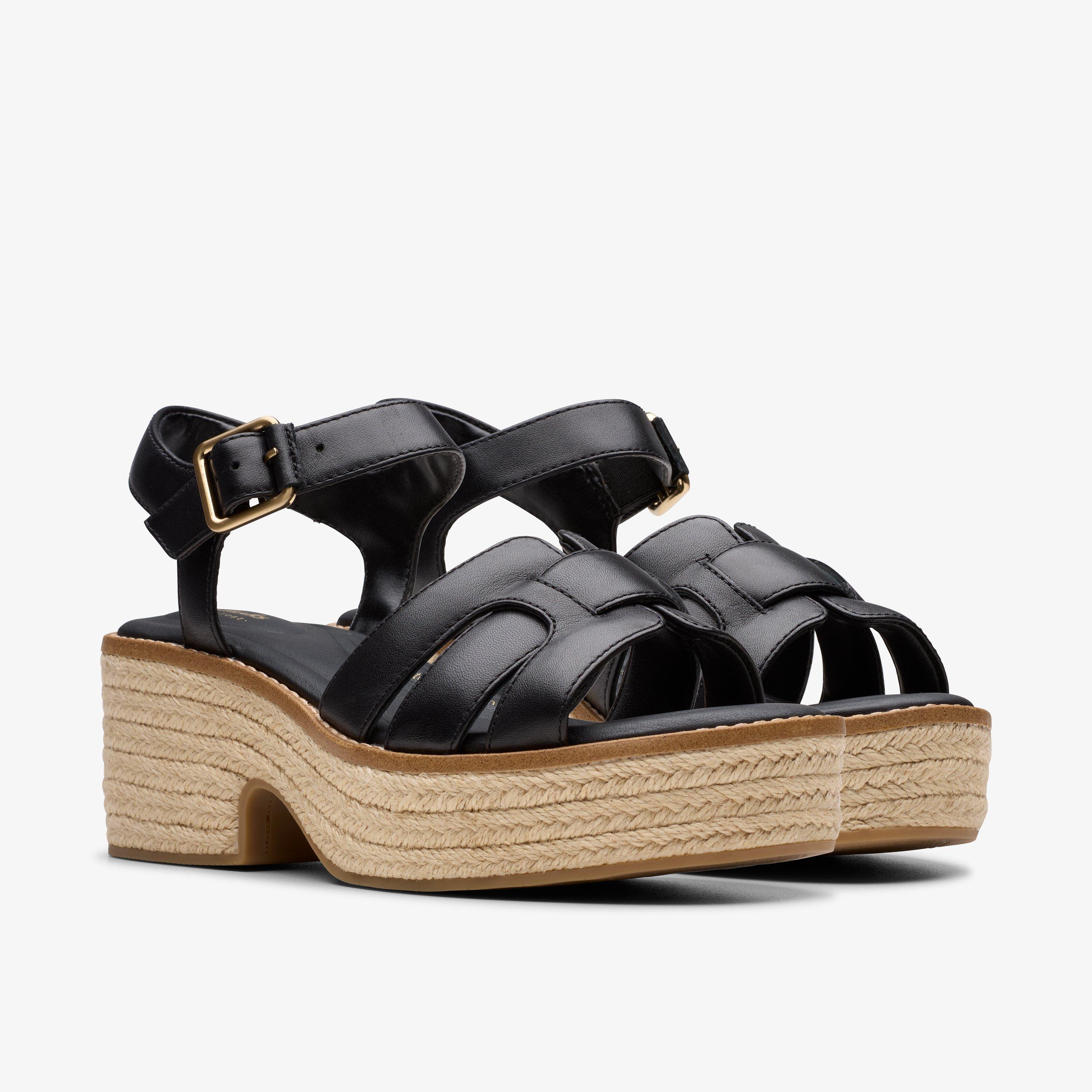 Womens Coledale Strap Black Leather Two Part Sandals, Heeled Sandals ...