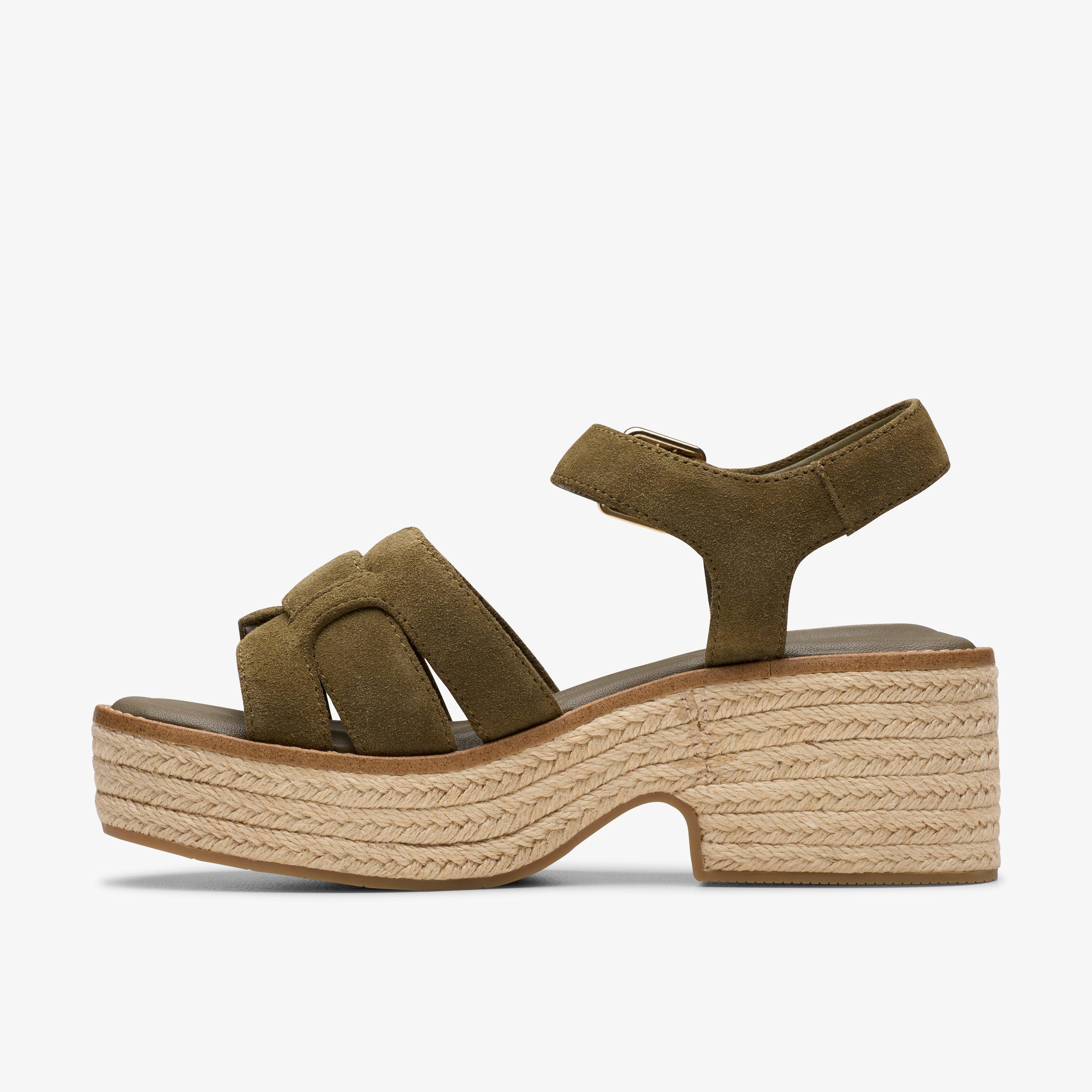Sandales compensées à plateforme en daim olive foncé pour femmes ...