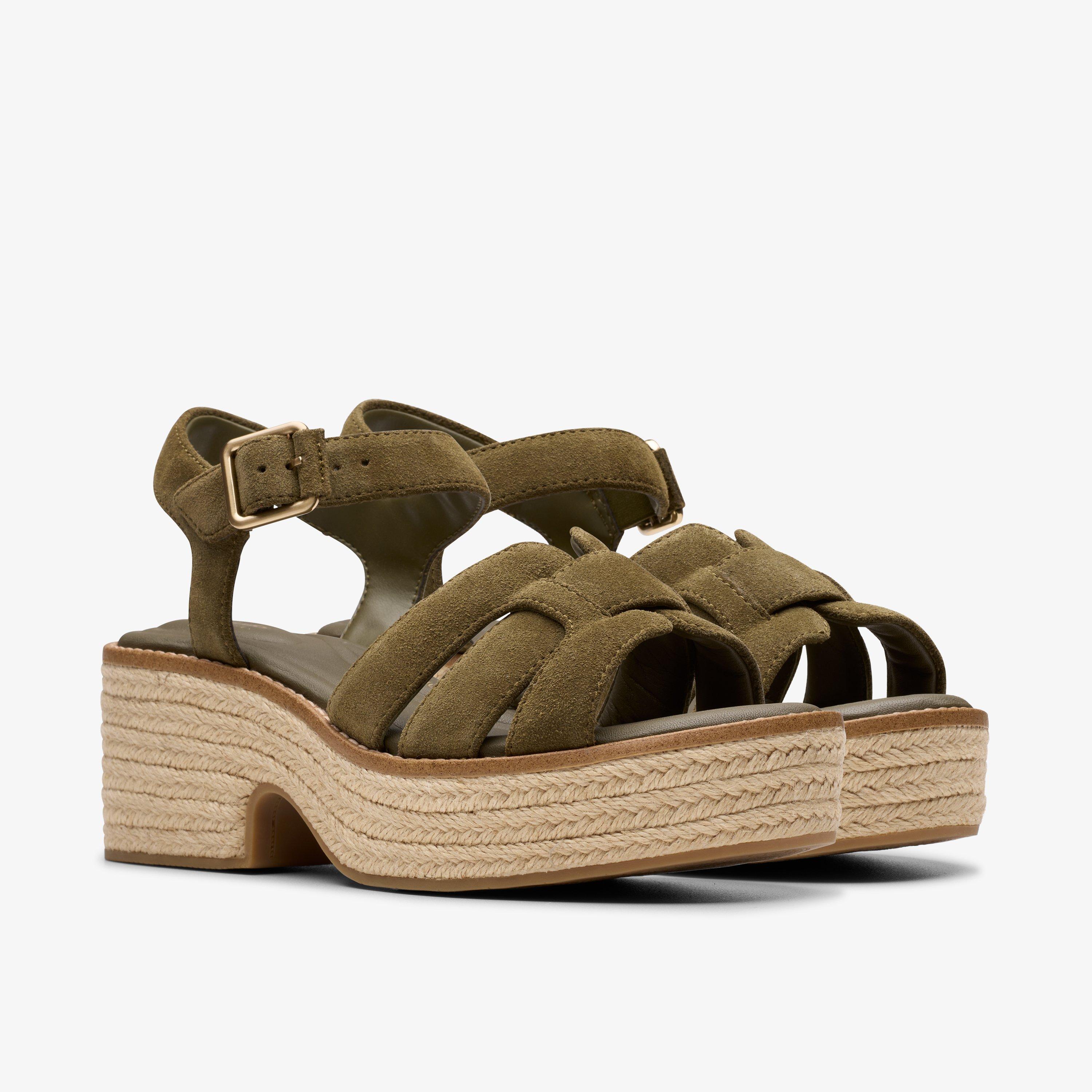 Womens Coledale Strap Dark Olive Suede Strappy Sandals | Clarks