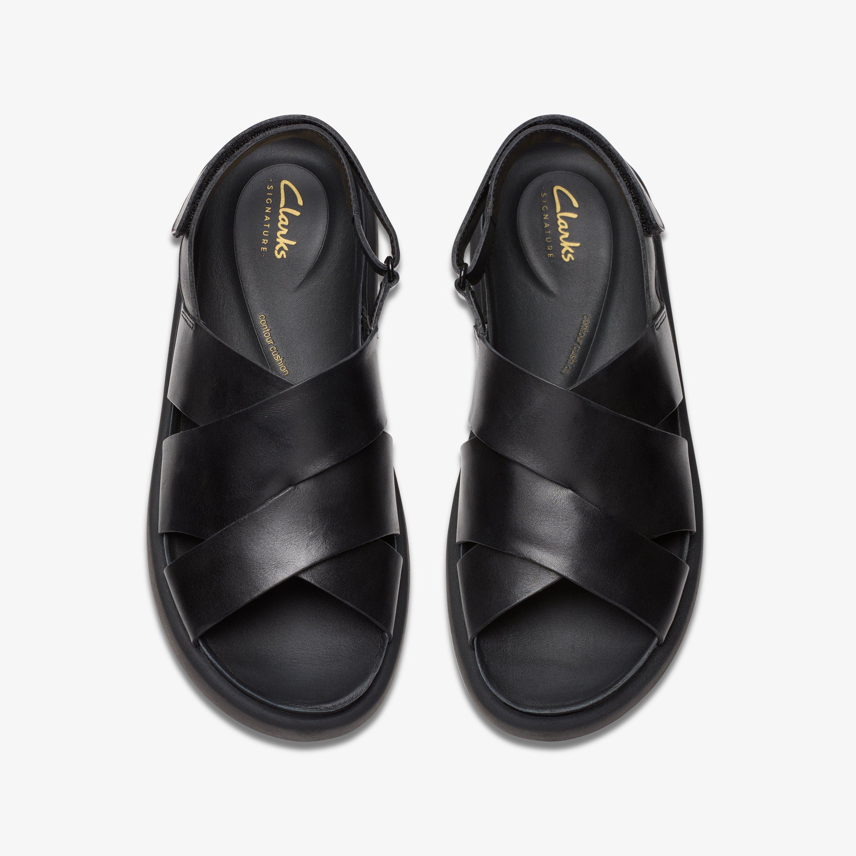 Womens Aristella Sun Black Leather Flat Sandals Sandals | Clarks IE