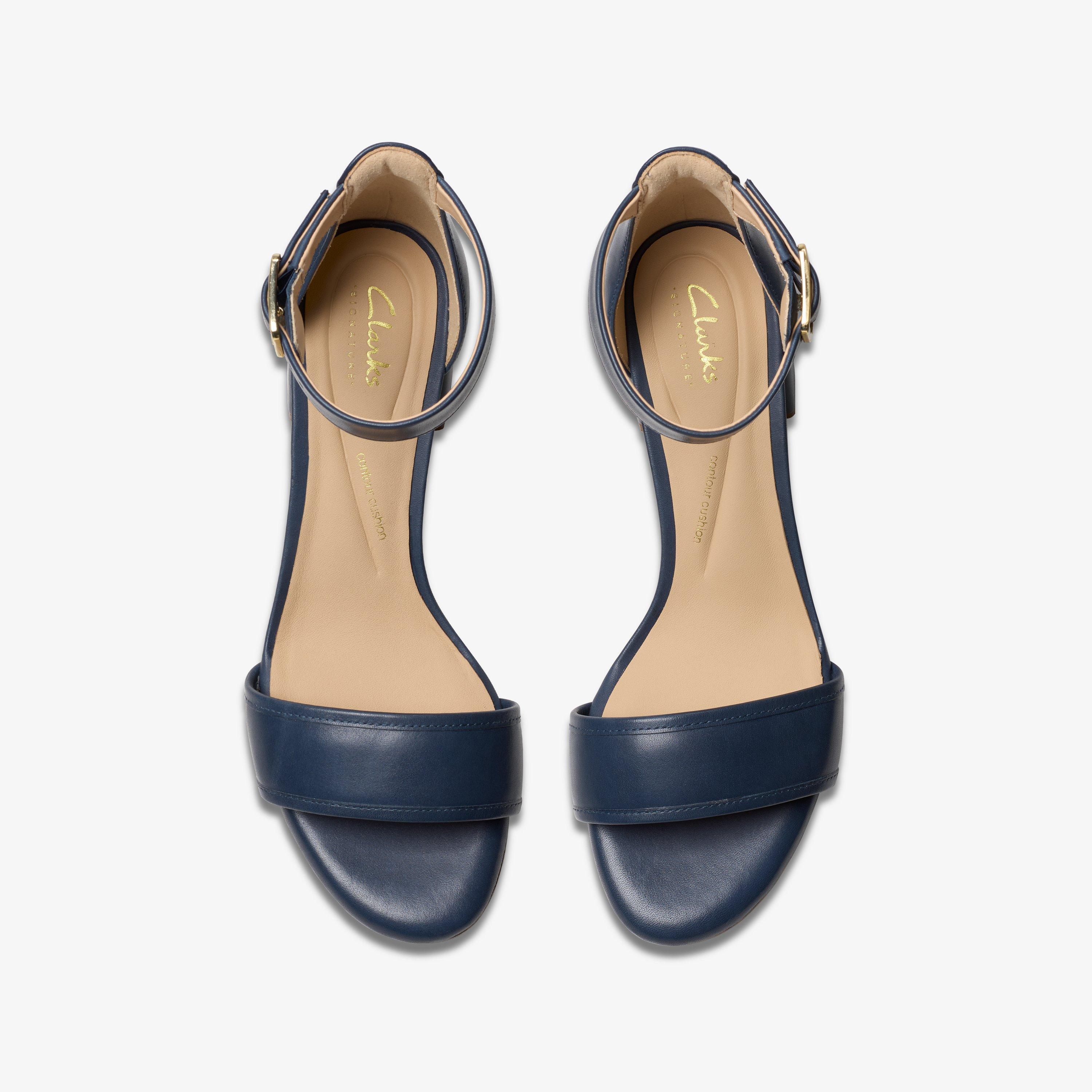 Womens Ezoria Mae Navy Leather Heeled Sandals | Clarks
