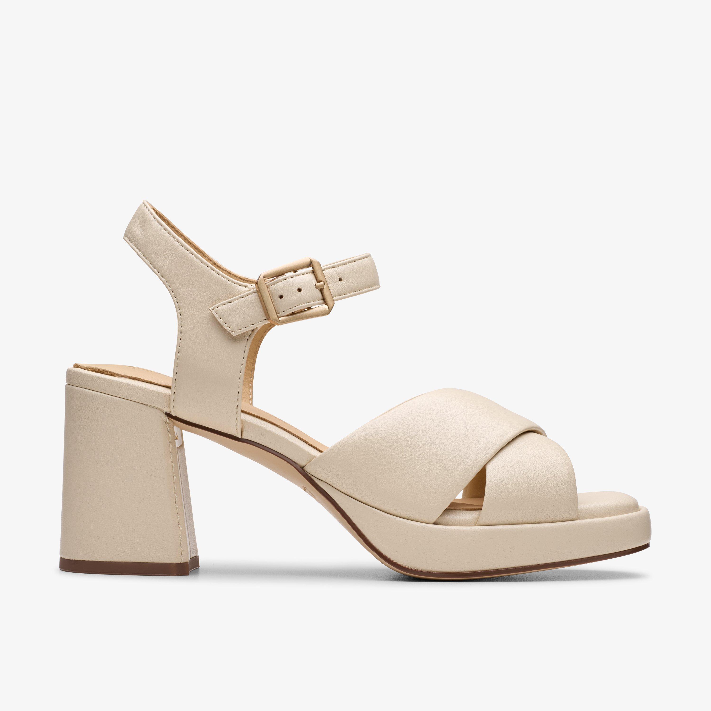 Womens Ritzy75 Rae Cream Leather Heeled Sandals | Clarks