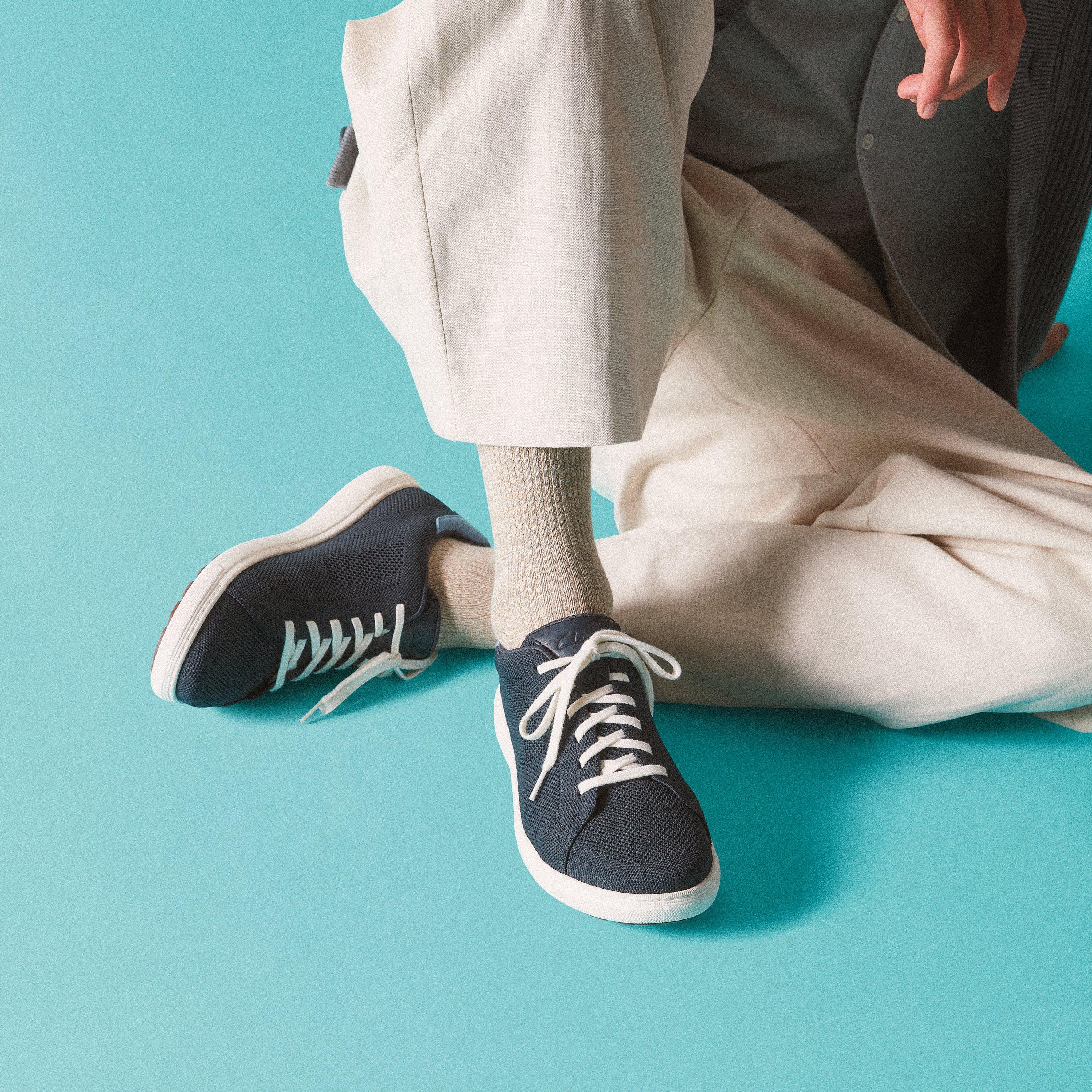 Men's Mapstone Lace Navy Knit Sneakers | Clarks