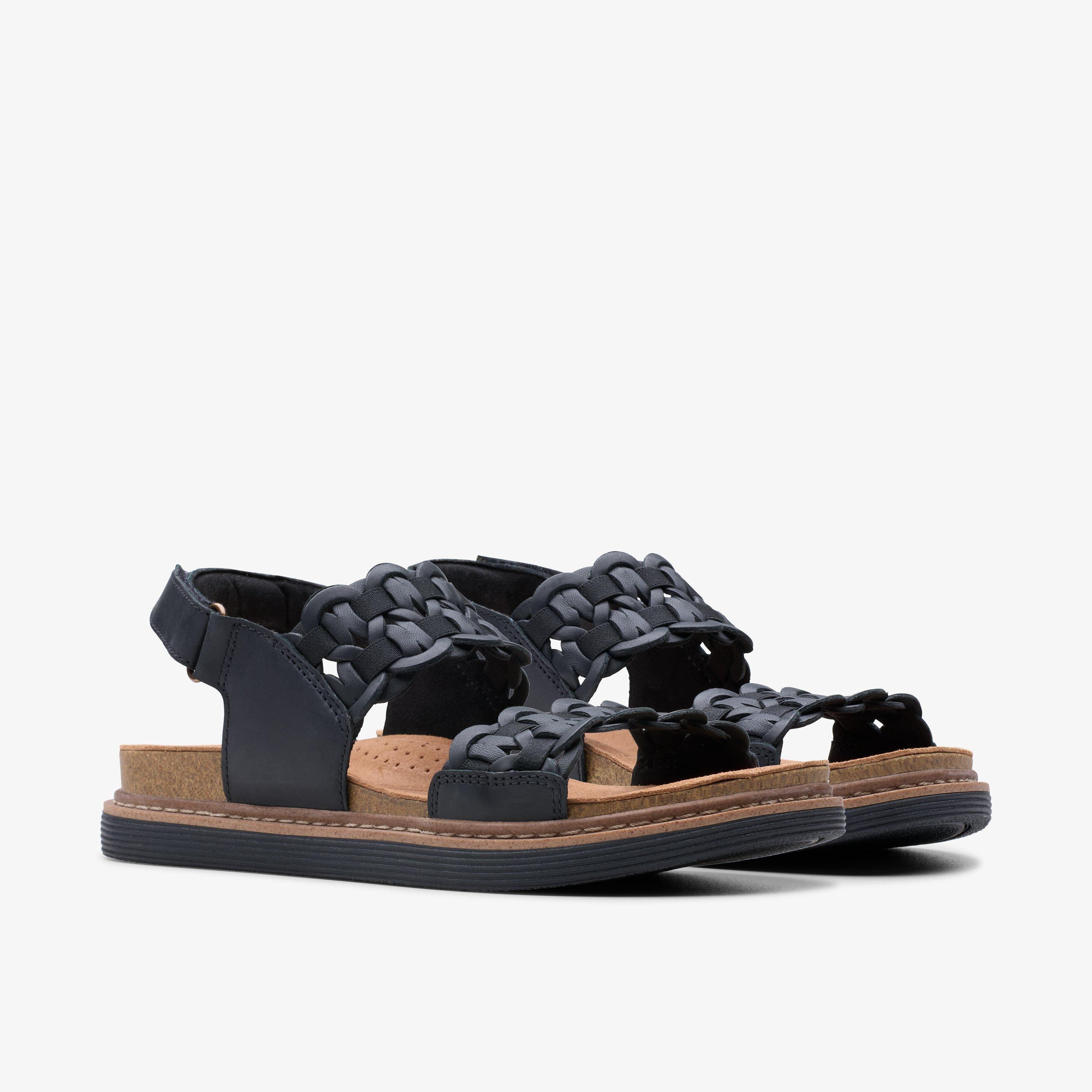 Womens Arwell Glide Black Combi Flat Sandals | Clarks