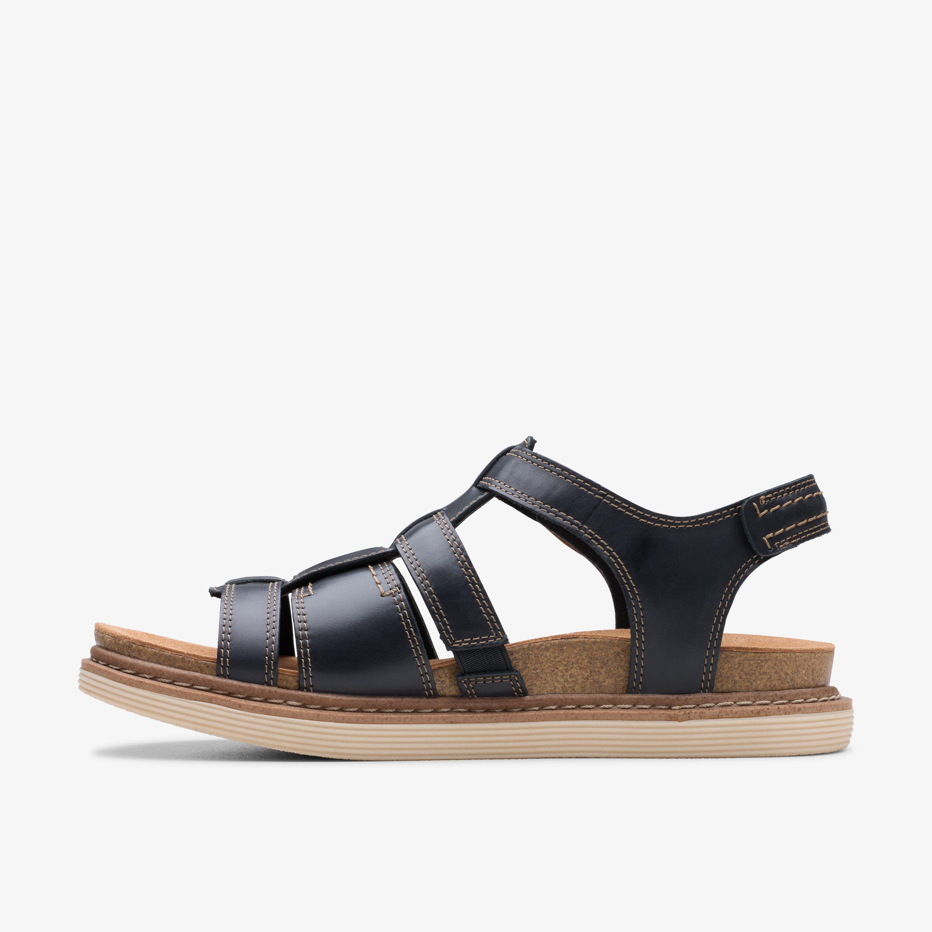 Womens Arwell Sun Black Leather Flat Sandals | Clarks