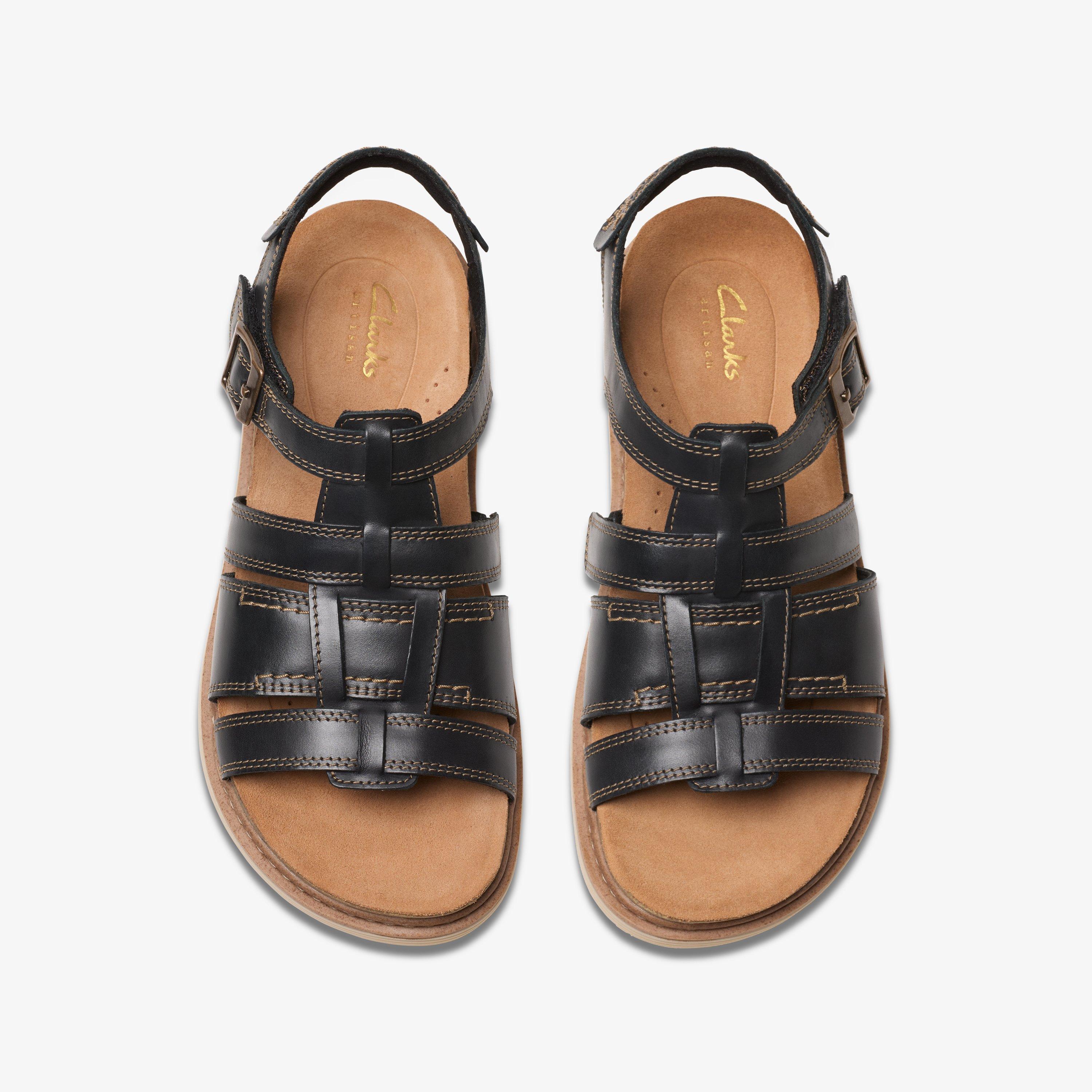 Womens Arwell Sun Black Leather Flat Sandals | Clarks