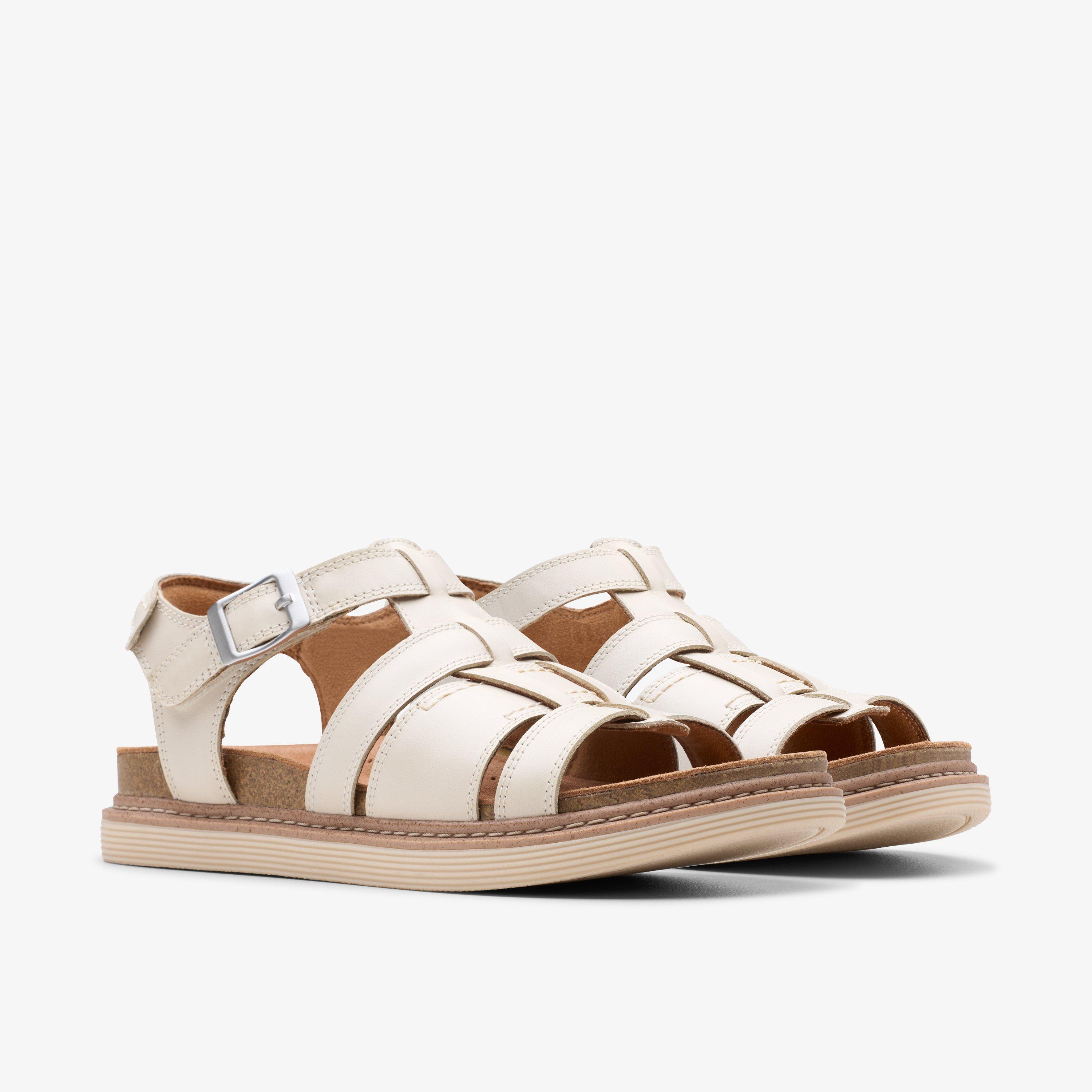 Damen Arwell Sun Creme Leder Flache Sandalen | Clarks