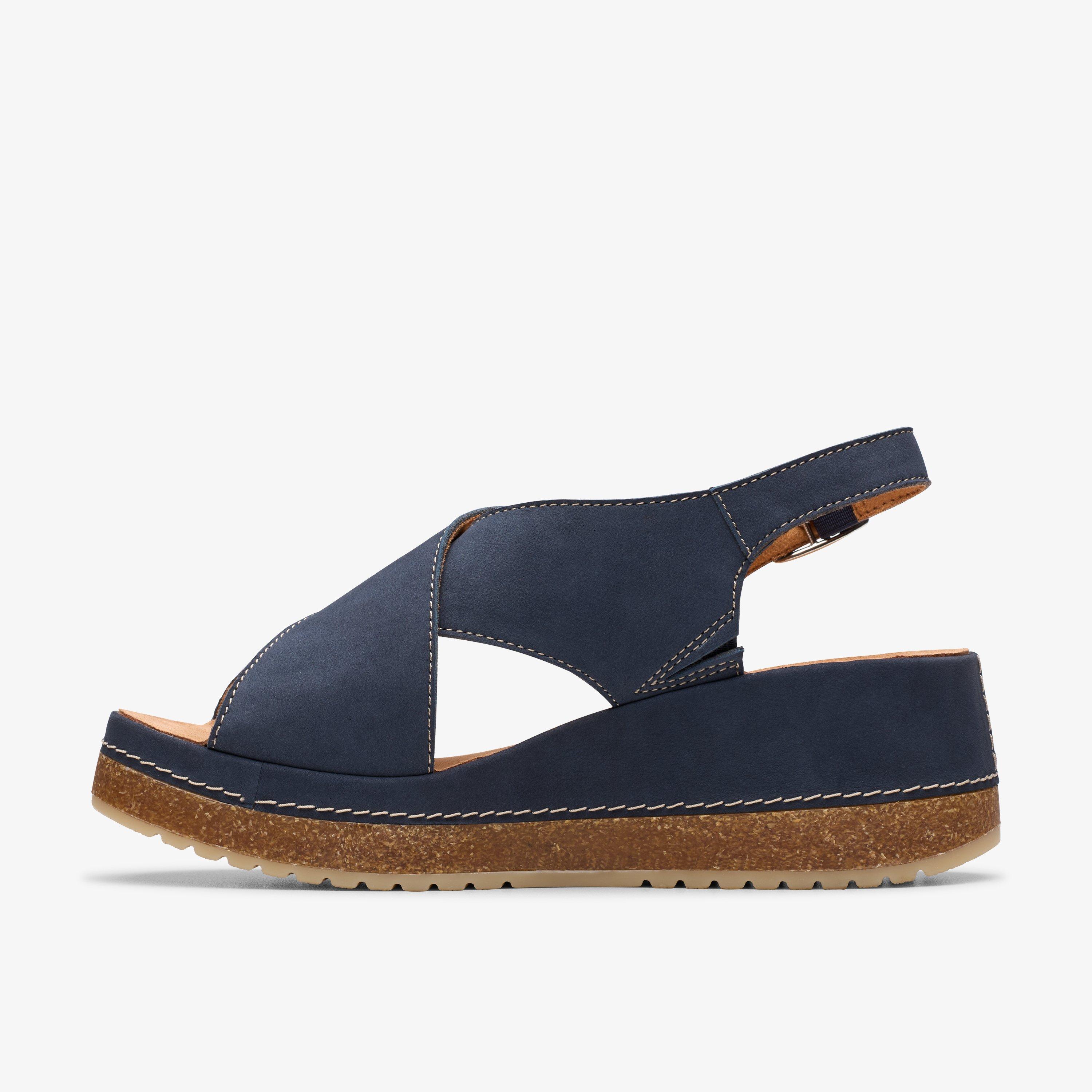 Womens Kassanda Step Navy Nubuck Wedges, Wedge Sandals Sandals | Clarks UK