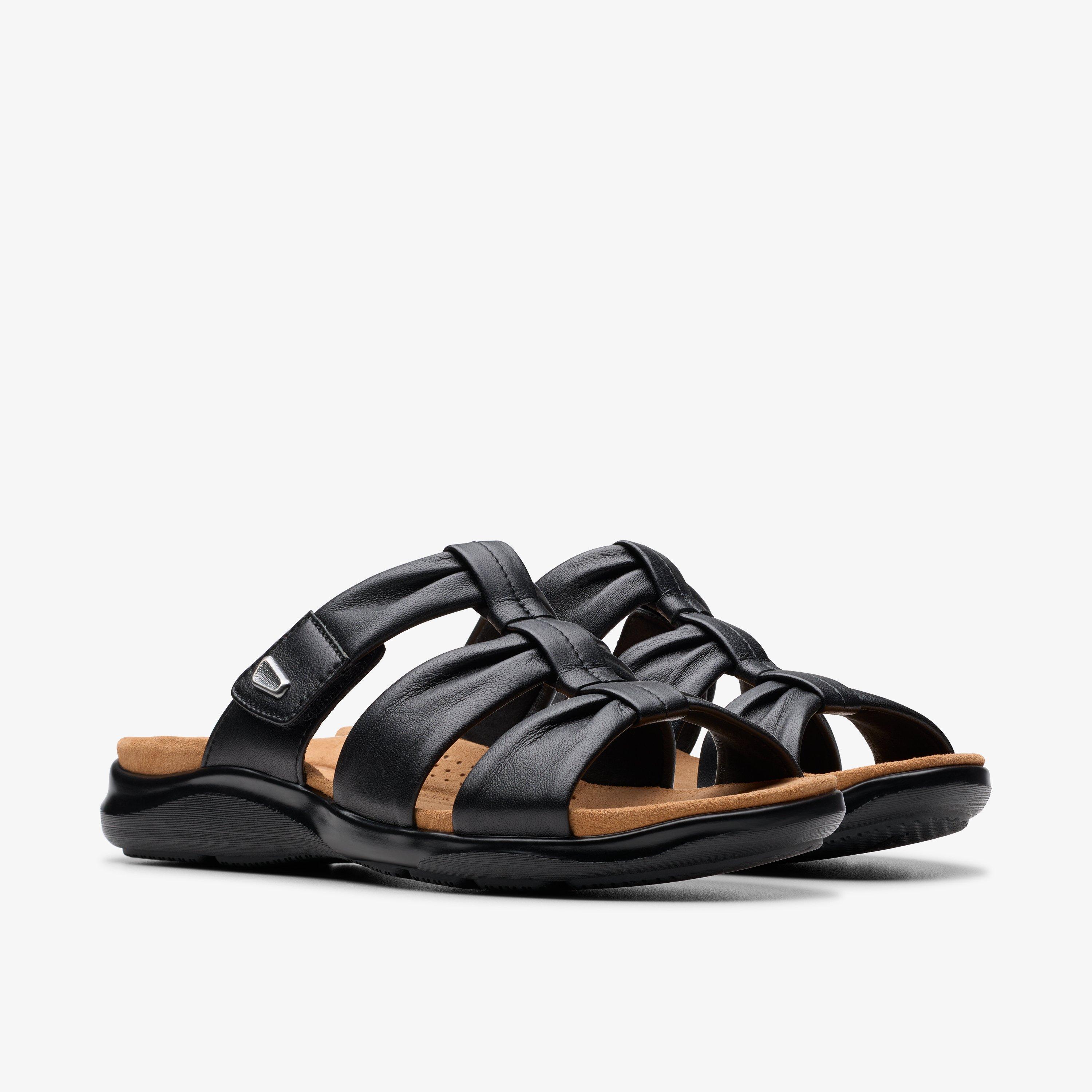 Women's Kitly Slide Black Leather Flat Sandals | Clarks