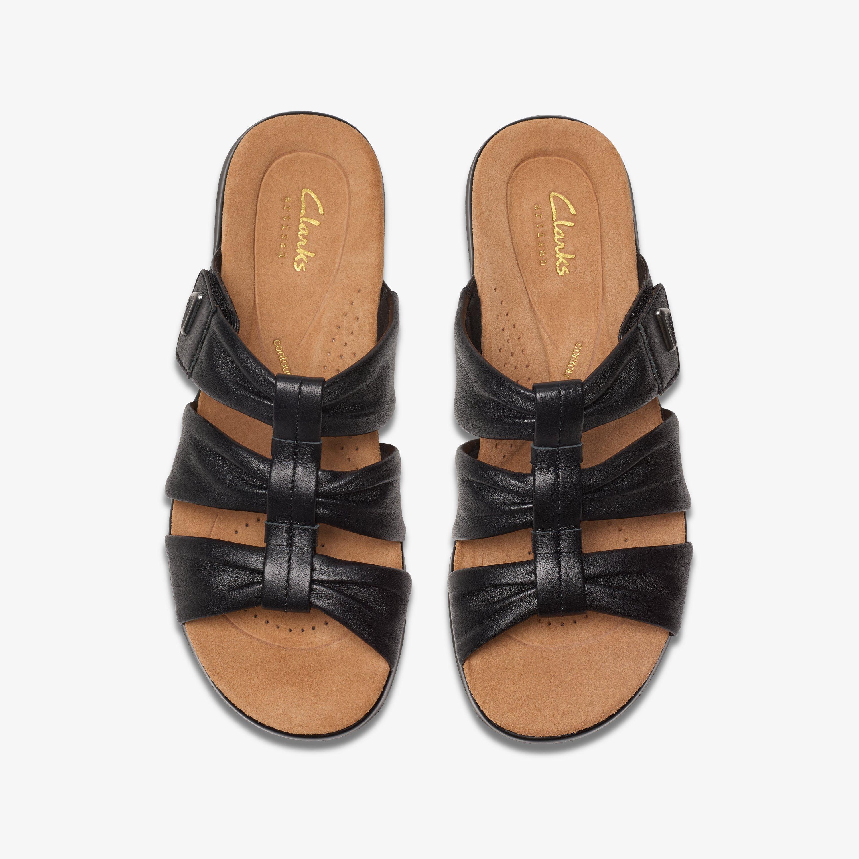 Women's Kitly Slide Black Leather Flat Sandals | Clarks
