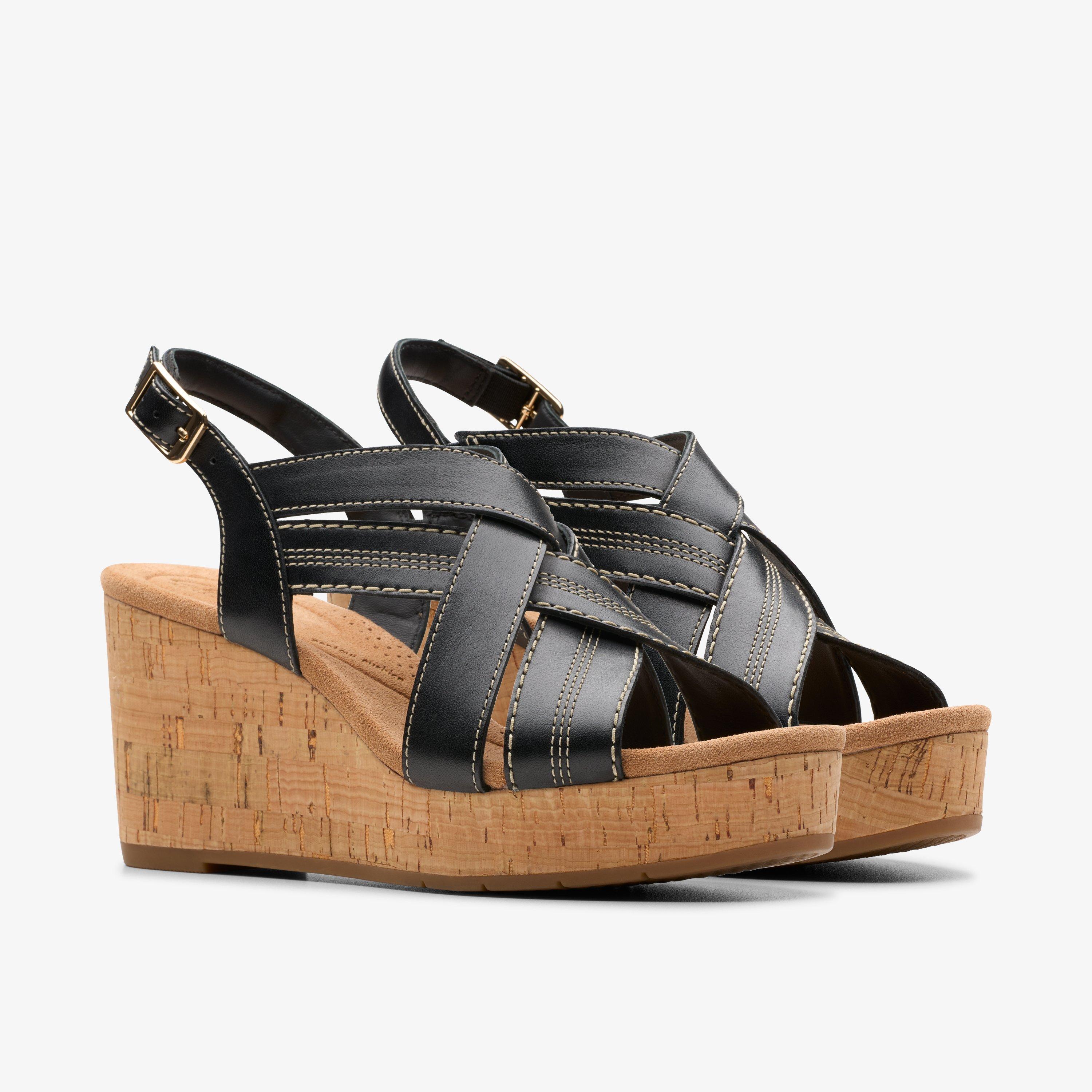 Womens Sabina Sling Black/Black Wedges | Clarks