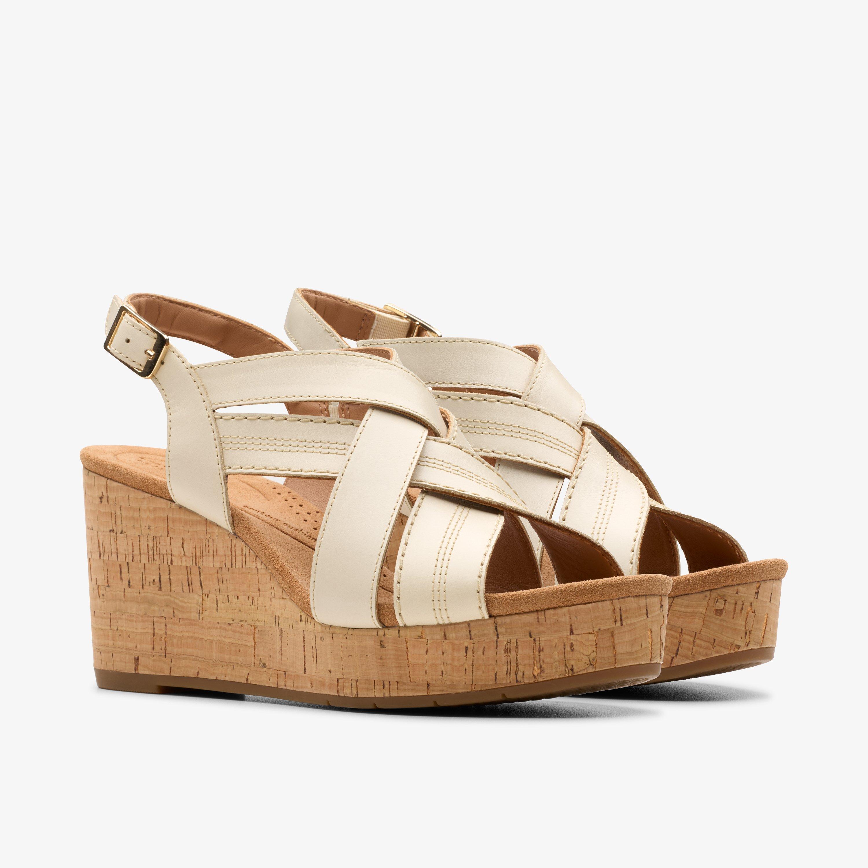Womens Sabina Sling Cream Leather Wedges | Clarks