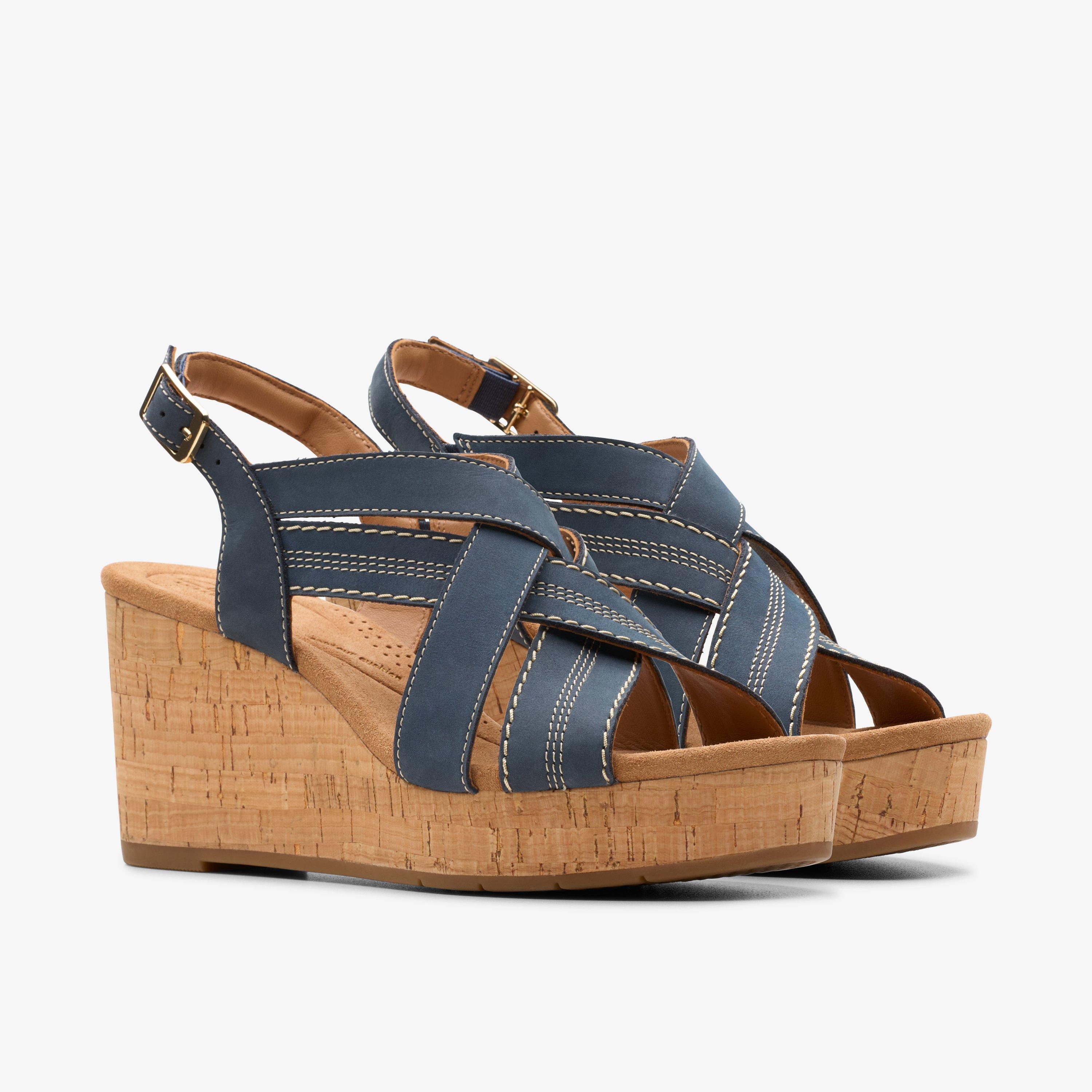 Womens Sabina Sling Navy Nubuck Wedges | Clarks