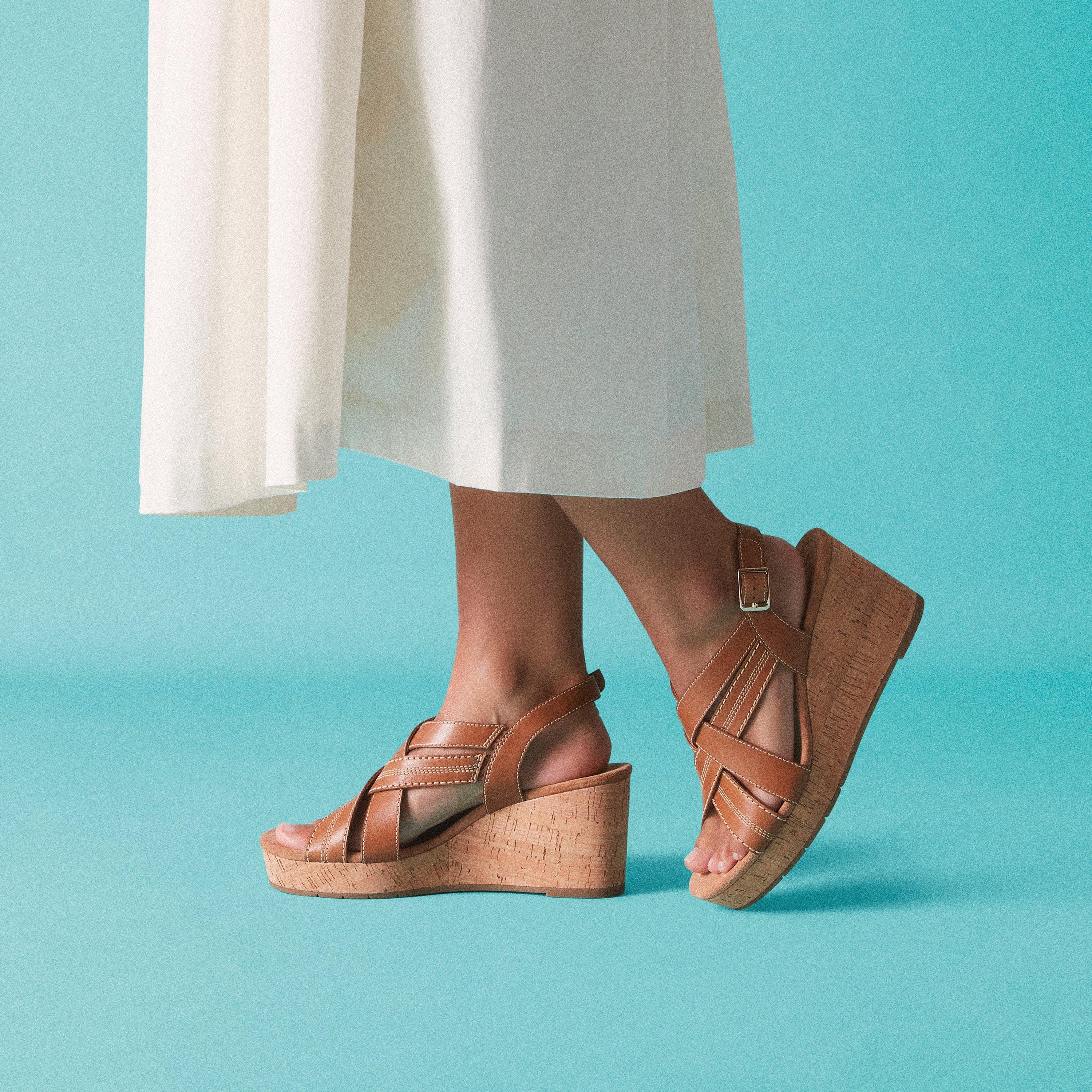 Womens Sabina Sling Tan Leather Wedges, Two Part Sandals, Wedge Sandals ...