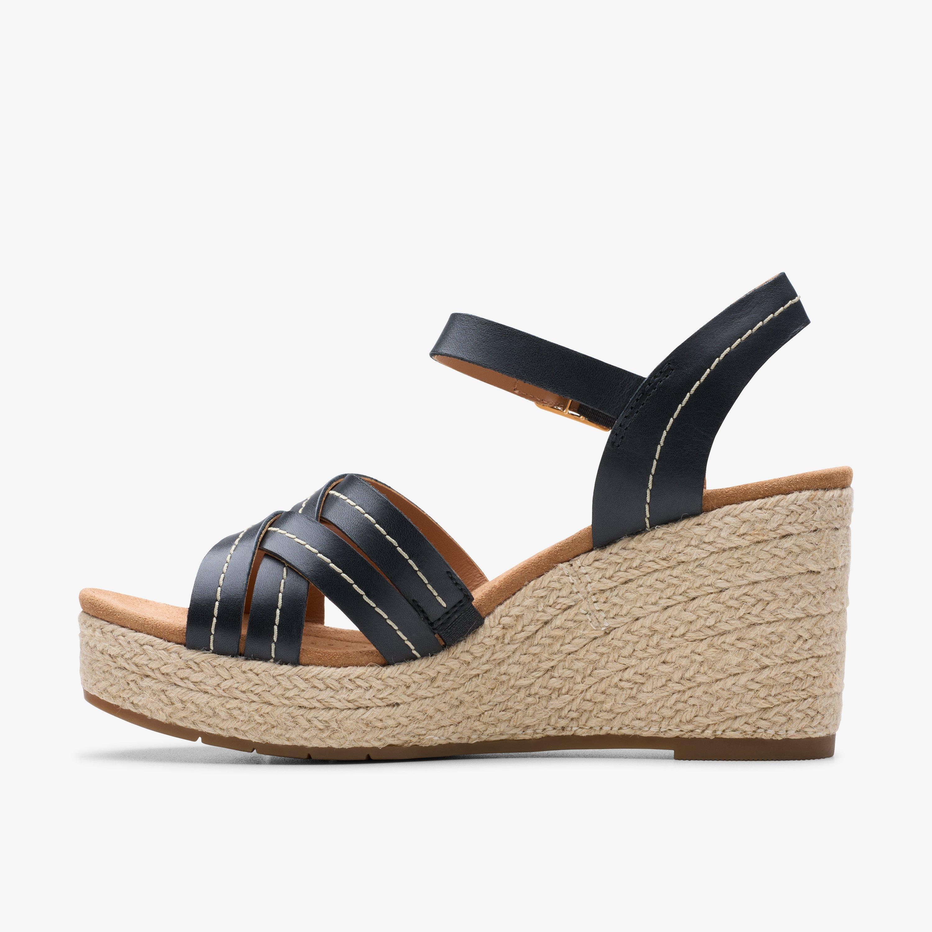 Women's Sabina Strap Black Leather Wedges | Clarks