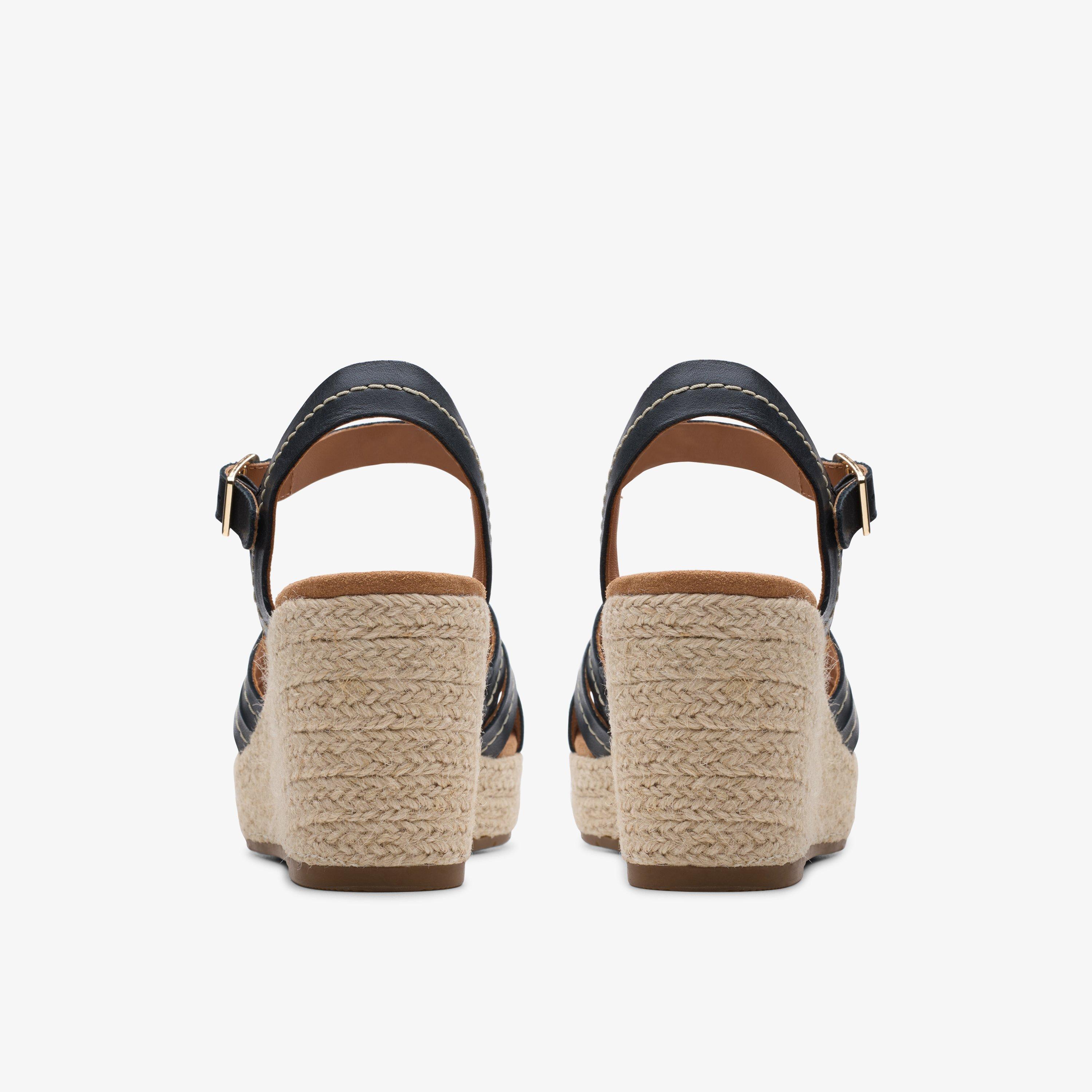 Women's Sabina Strap Black Leather Wedges | Clarks