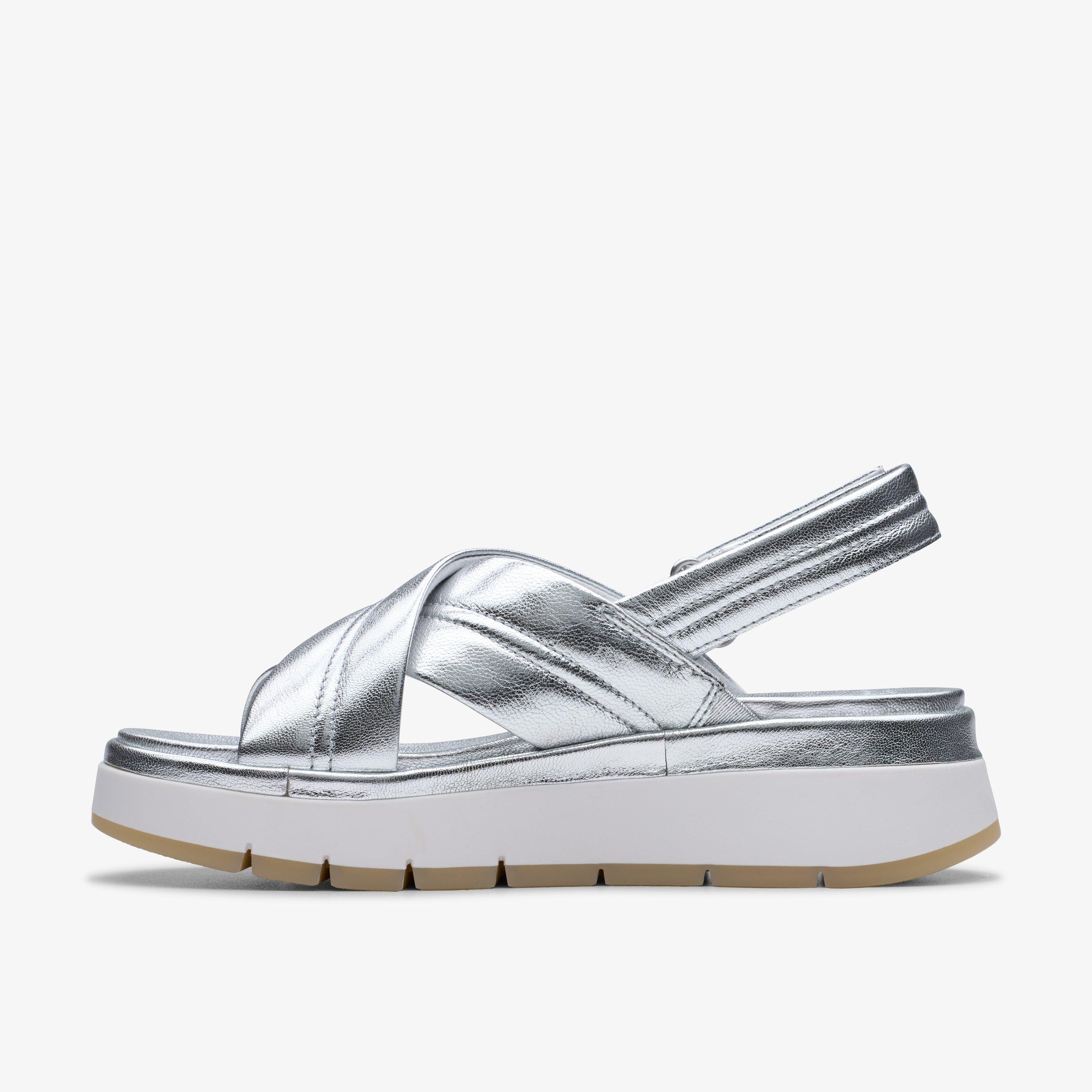 Womens Tuscan Cross Silver Leather Flat Sandals | Clarks