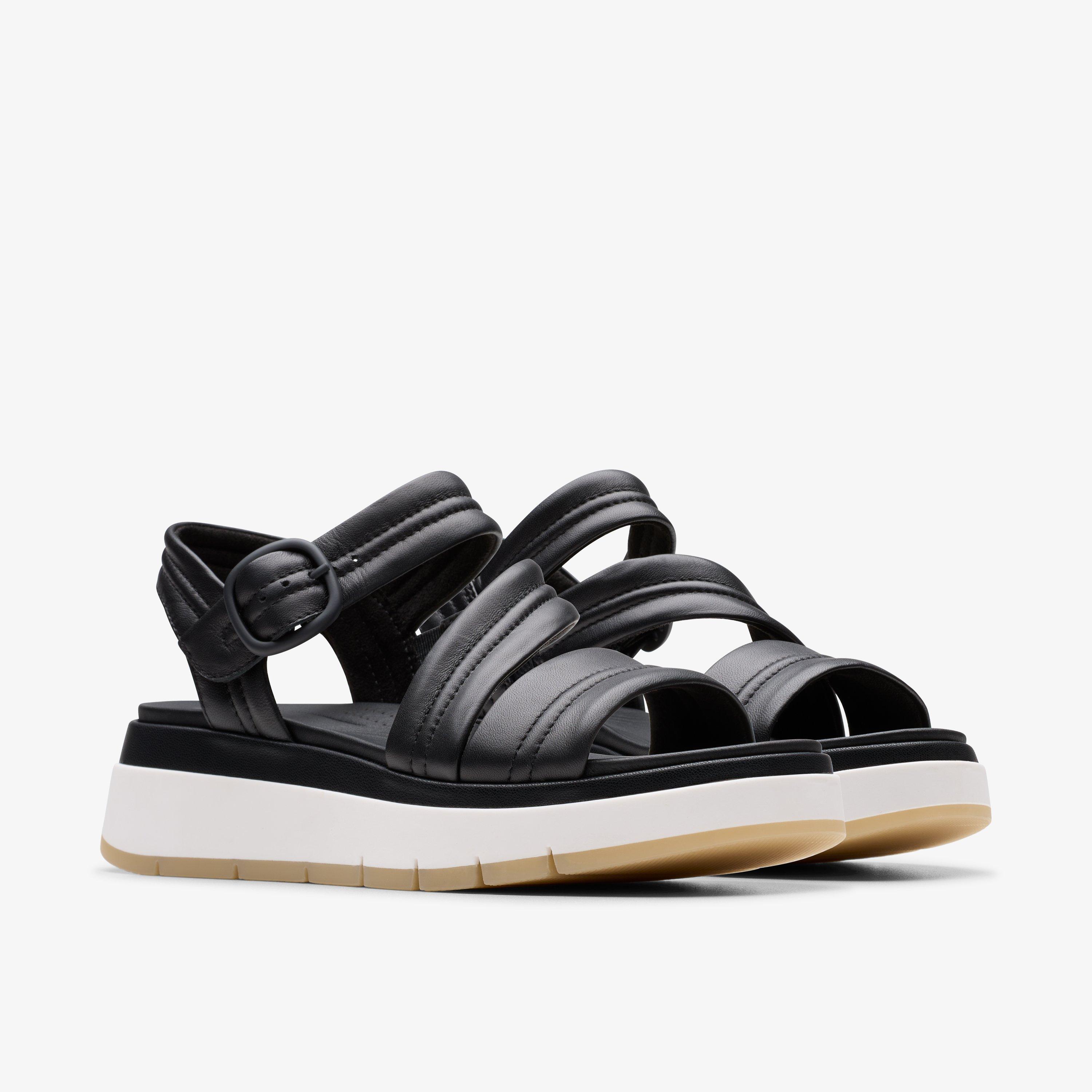 Womens Tuscan Strap Black Leather Sandals Flatforms | Clarks Outlet