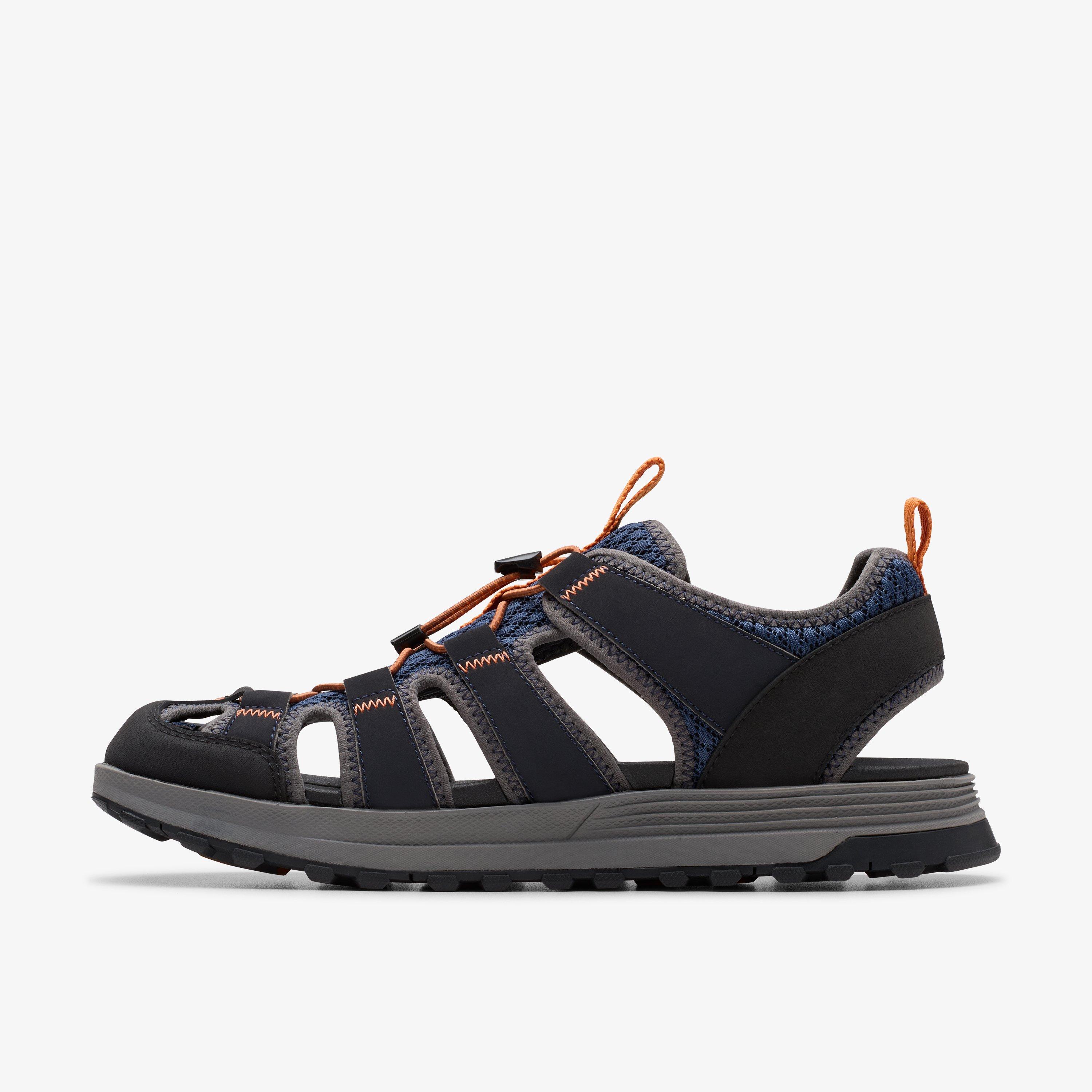 Mens ATL Trek Wave Navy Flat Sandals ATL Sandals | Clarks