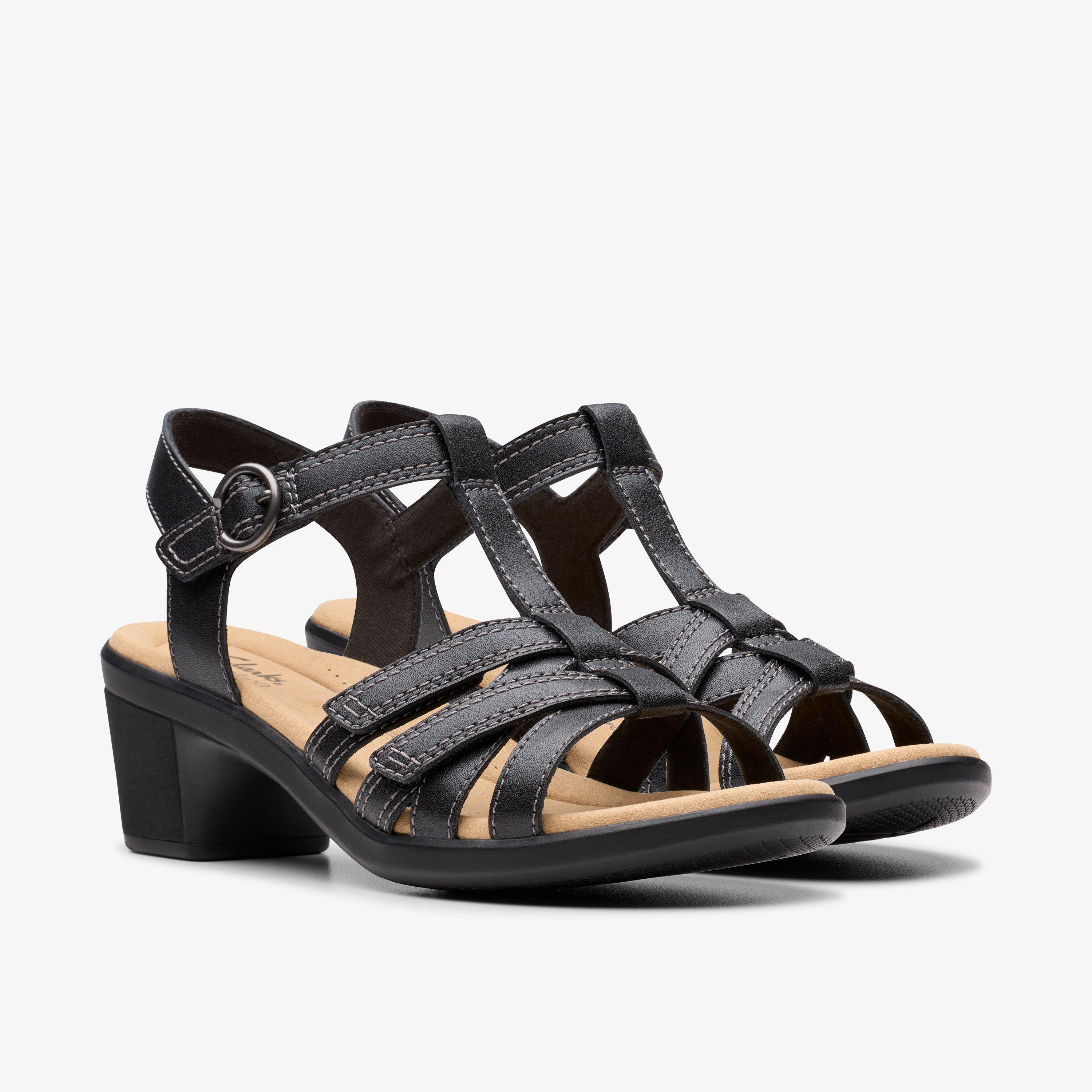 Women's Emily 2 Rose Black Leather Heeled Sandals | Clarks