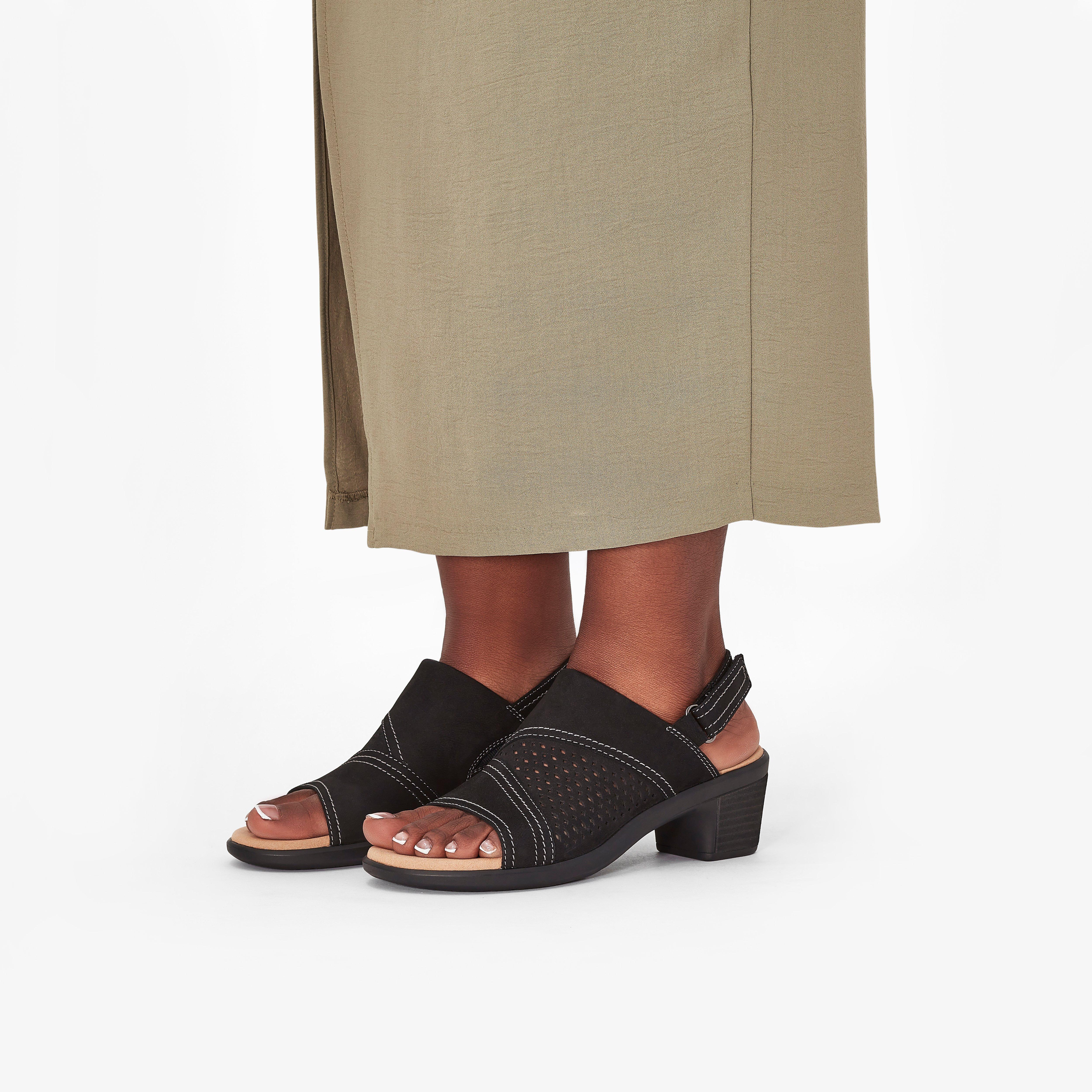 Women's Emily 2 Mist Black Nubuck Heeled Sandals | Clarks