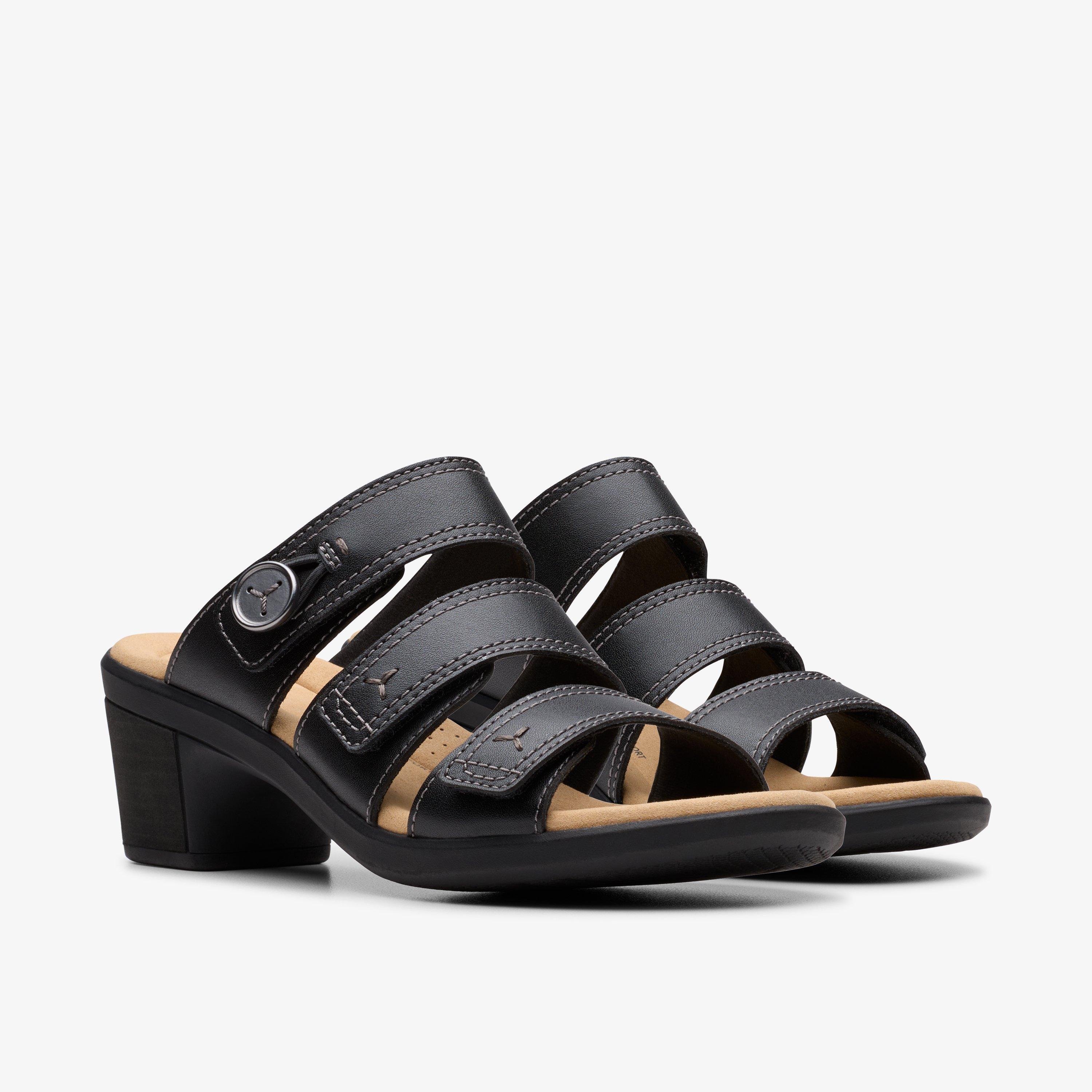 Women's Emily 2 Adella Black Leather Heeled Sandals | Clarks