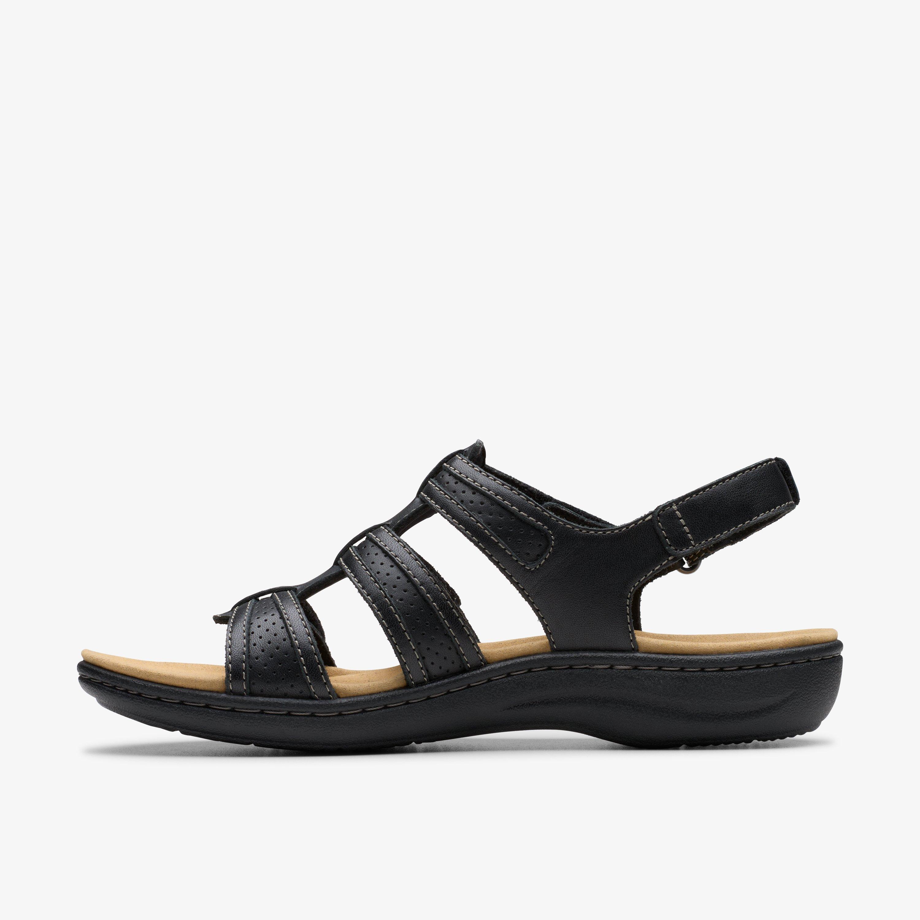 Womens Laurieann Ivy Black Leather Flat Sandals | Clarks