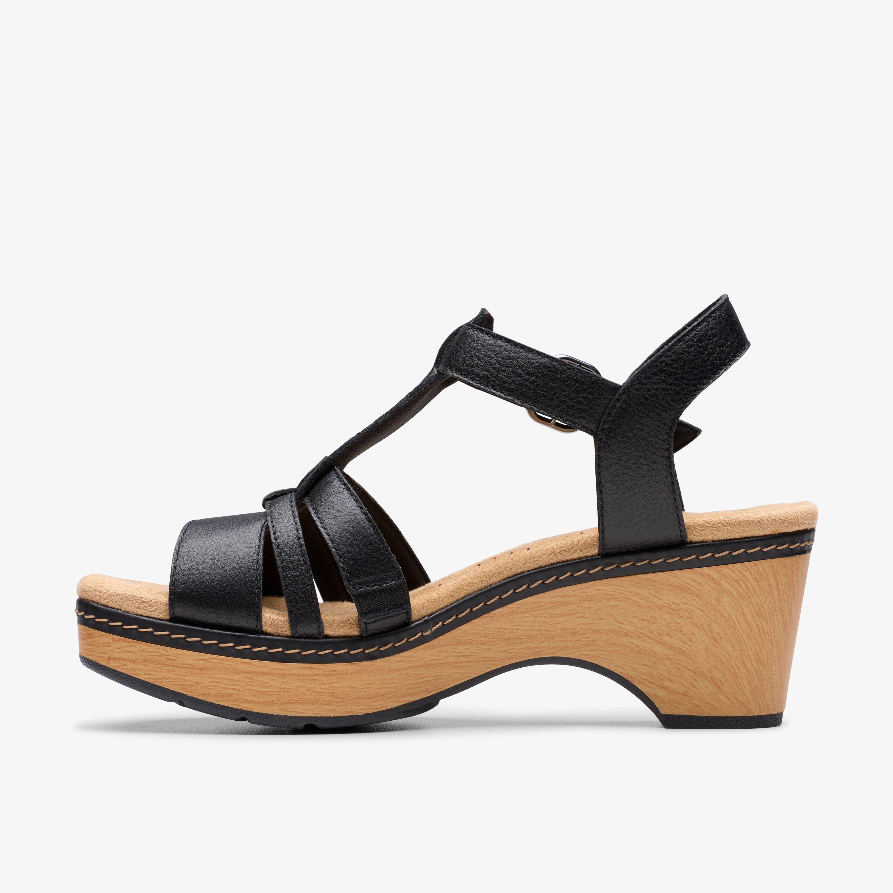 Women's Seannah Madi Black Leather Wedges | Clarks