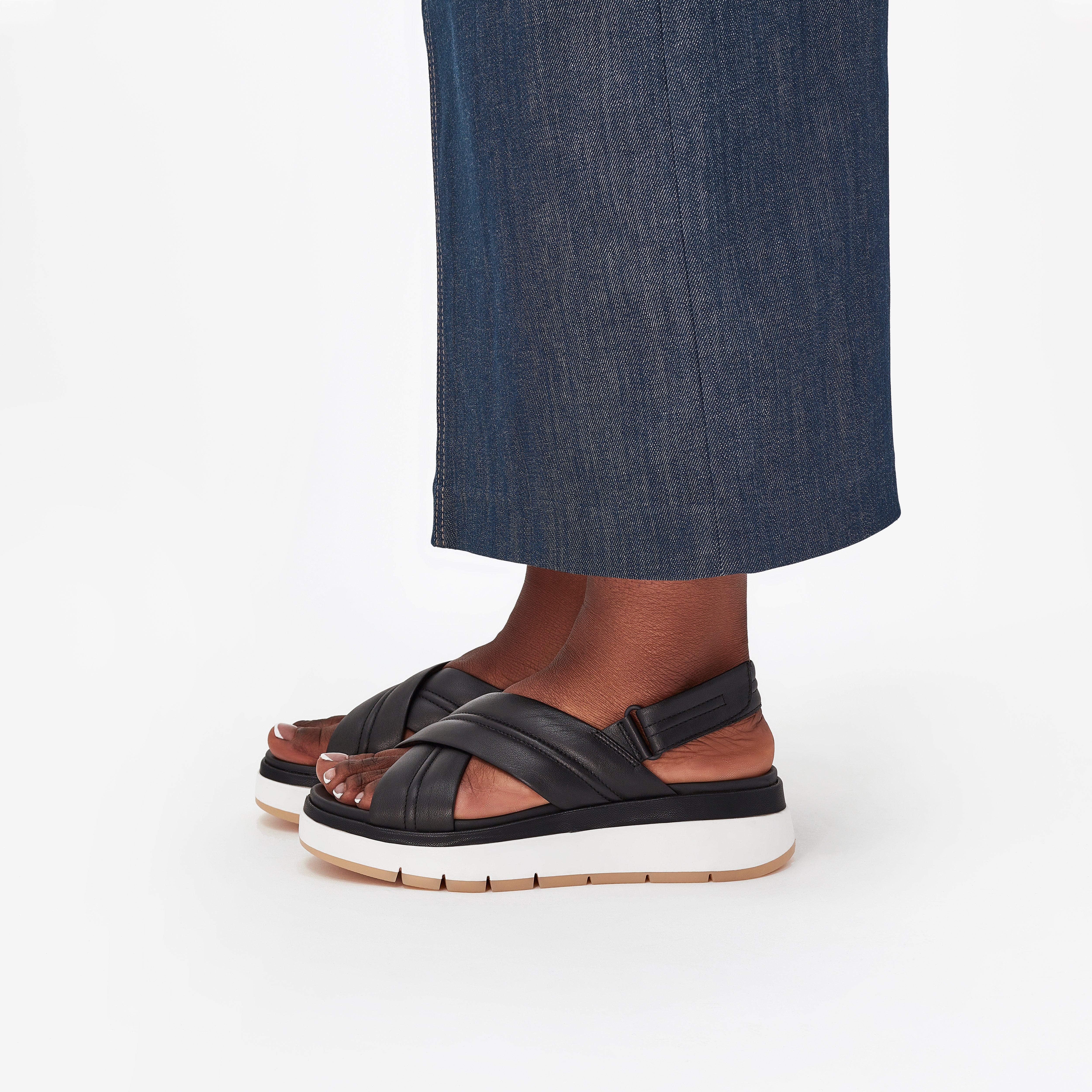 Womens Tuscan Cross Black Leather Flat Sandals | Clarks UK