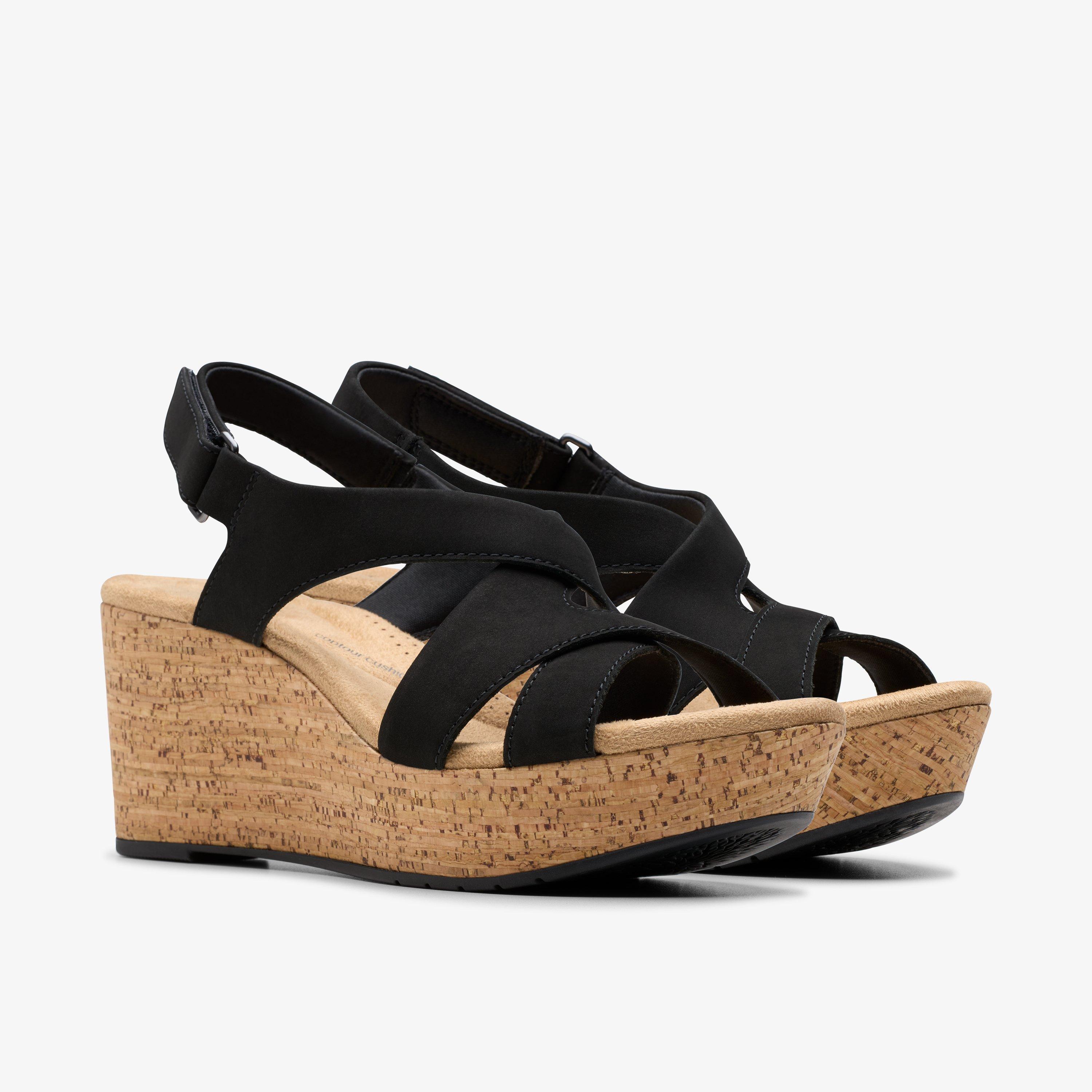 Womens Rose Style Black Nubuck Wedges | Clarks