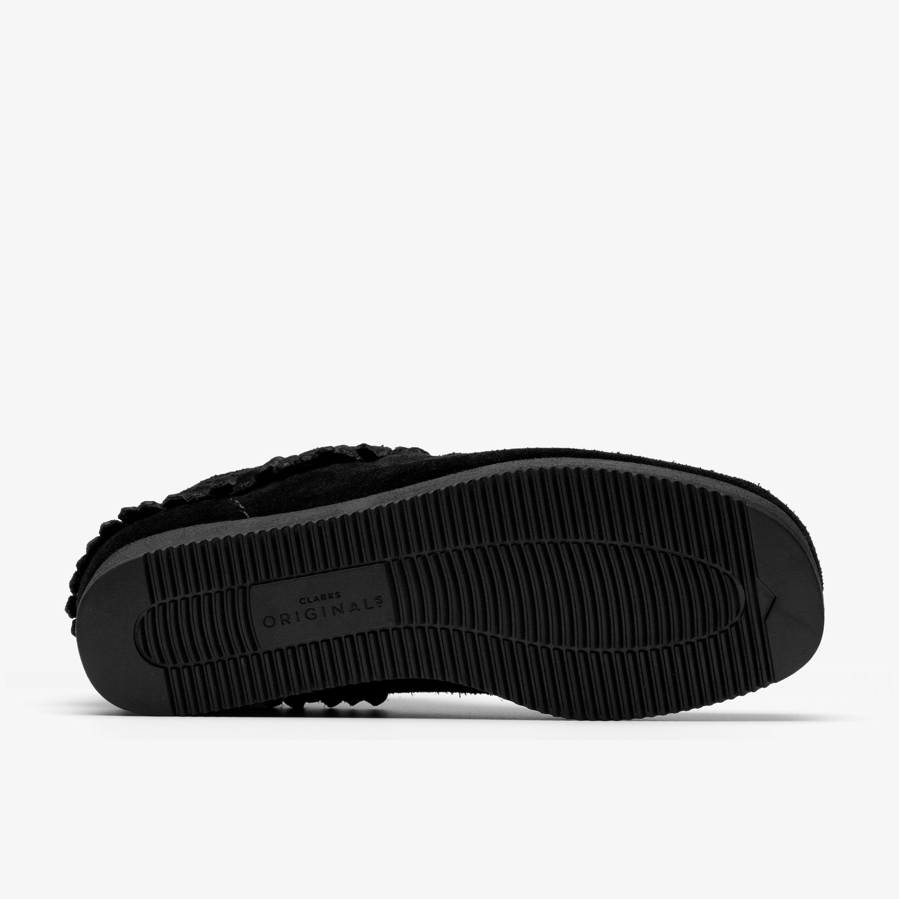 Womens Wallabee Wedge Fringe Black Suede Ankle Boots | Clarks