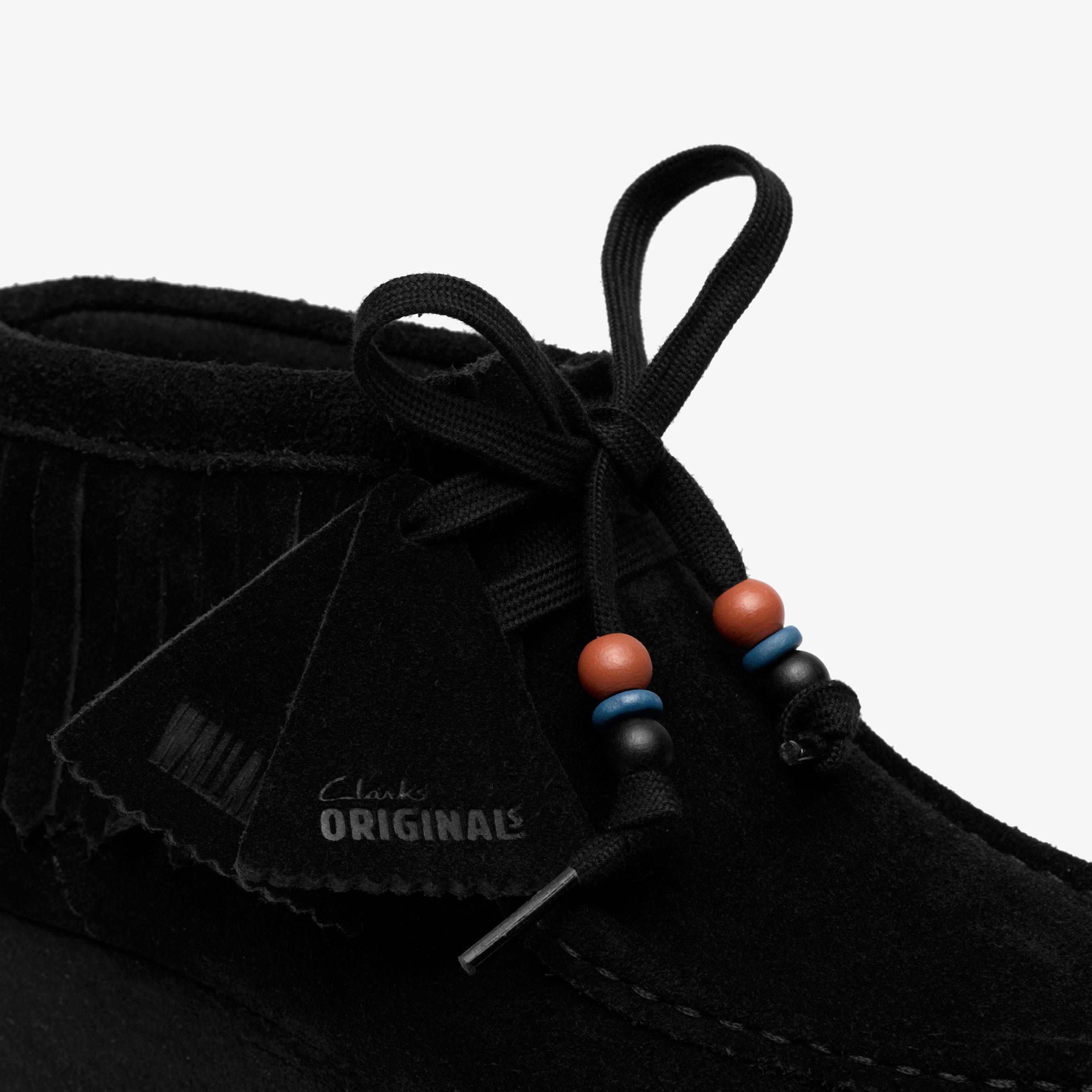 Womens Wedge Fringe Black Suede Wallabees | Clarks