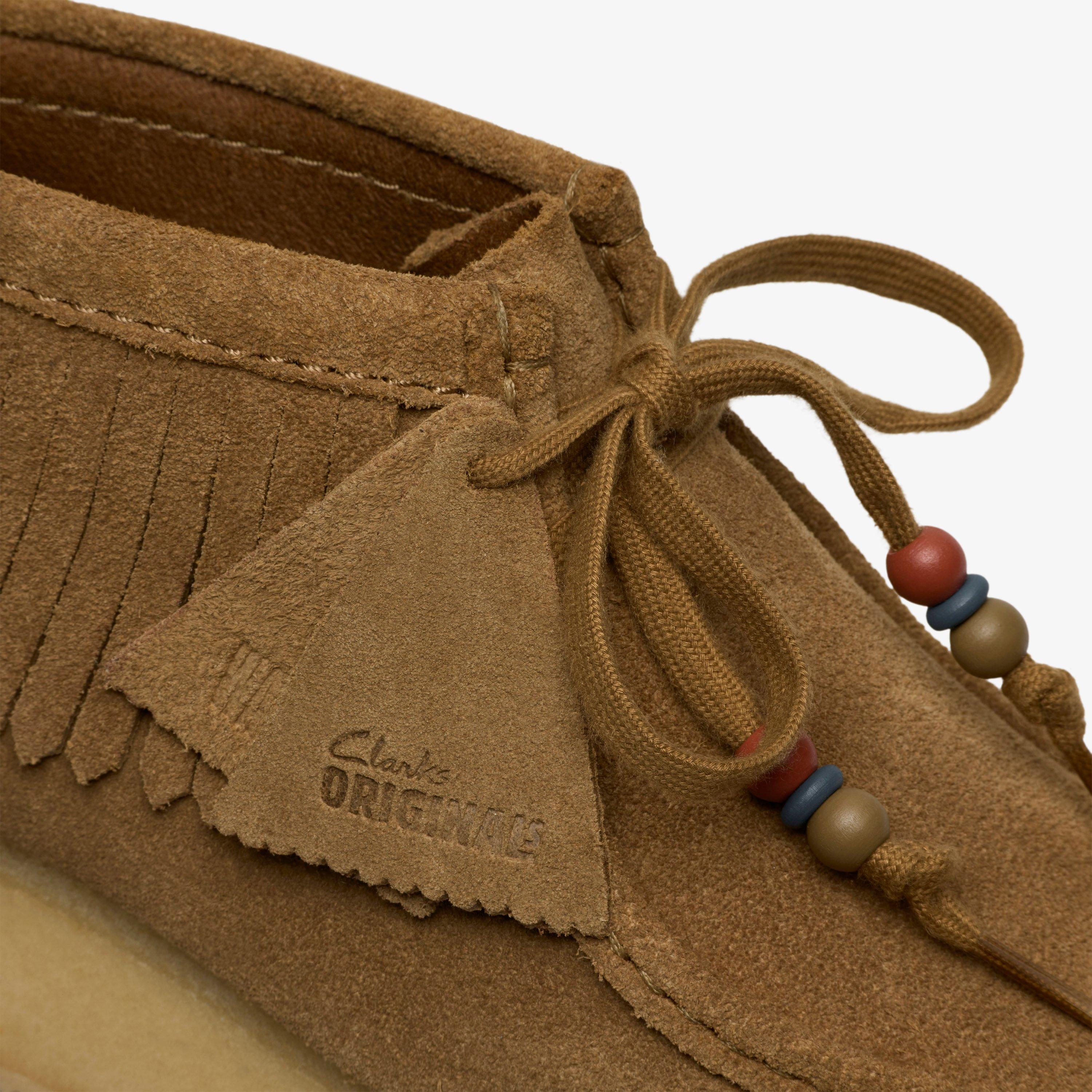 Womens Wedge Fringe Light Tan Suede Wallabees | Clarks