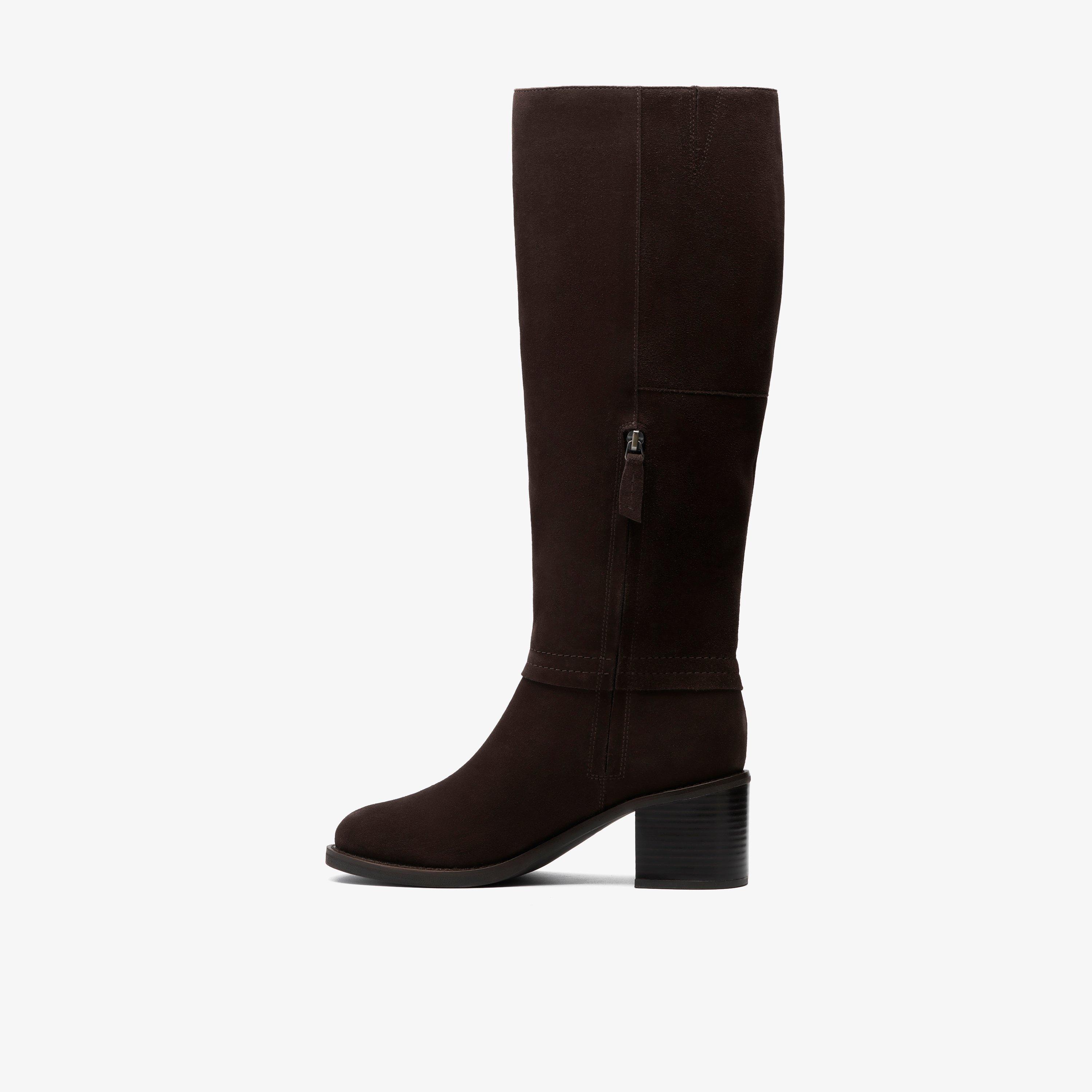 Botas altas de rodilla de ante marrón oscuro para mujer Chamberly Hi ...