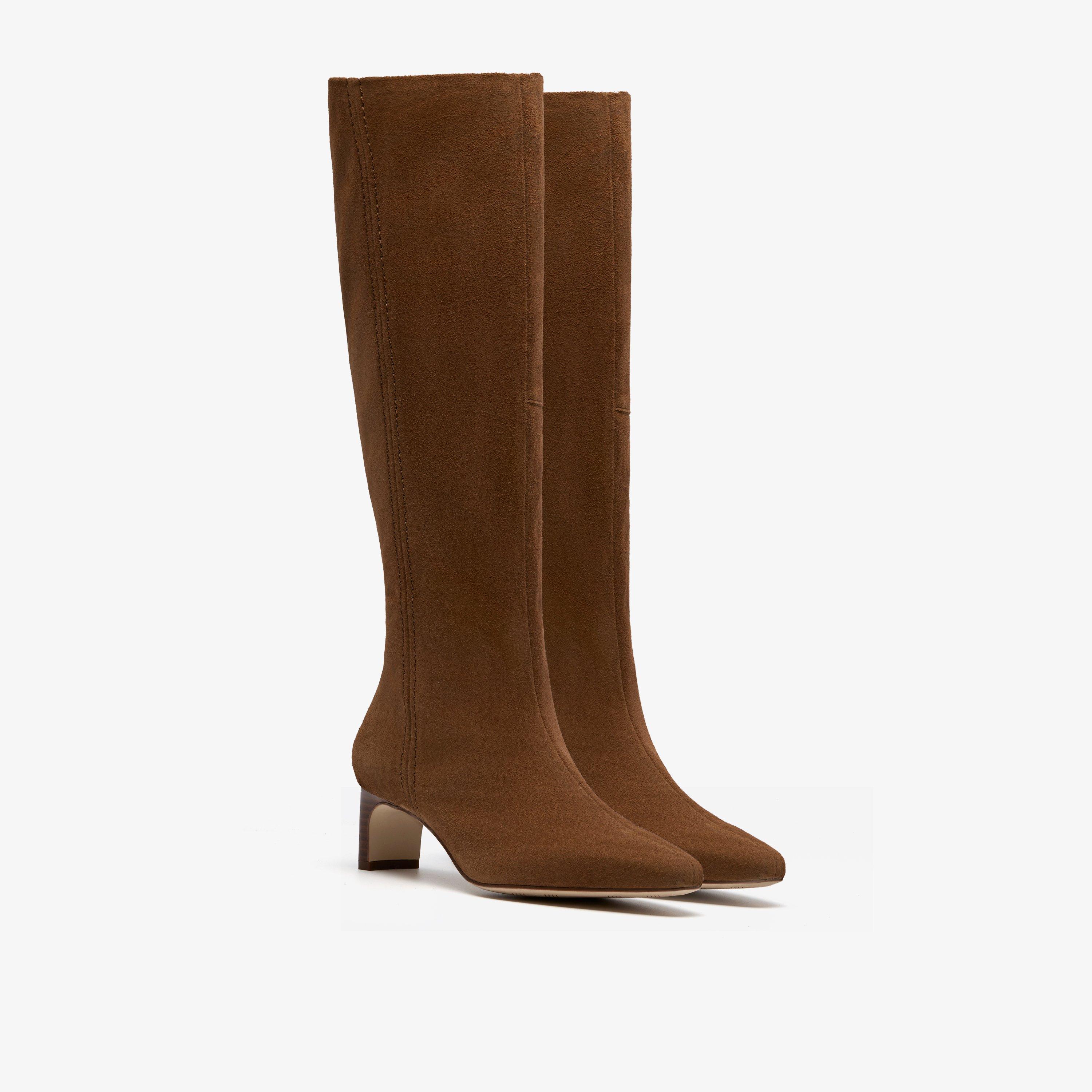 Womens Edina Tall Walnut Suede Knee High Boots Boots | Clarks UK