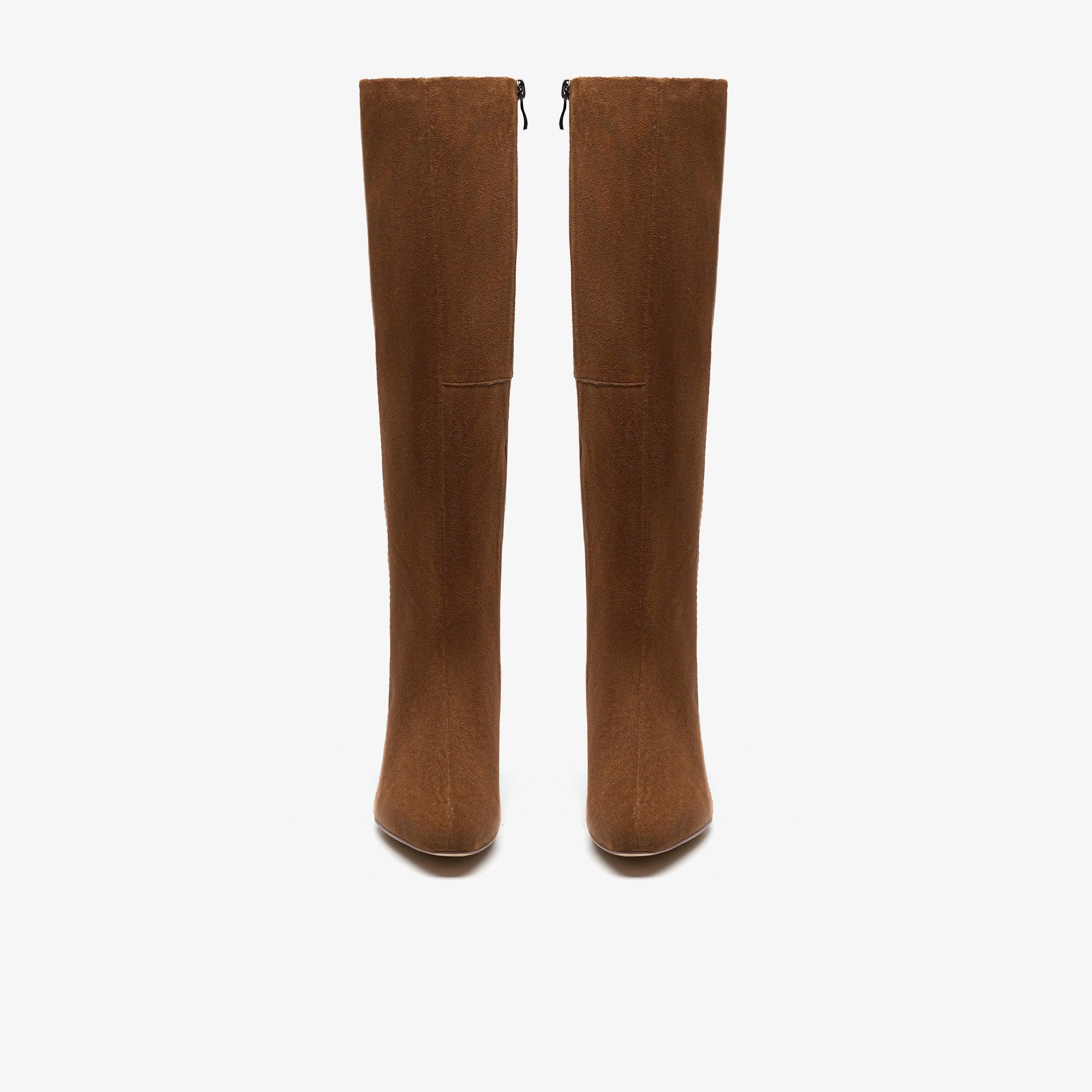 Womens Edina Tall Walnut Suede Knee High Boots | Clarks