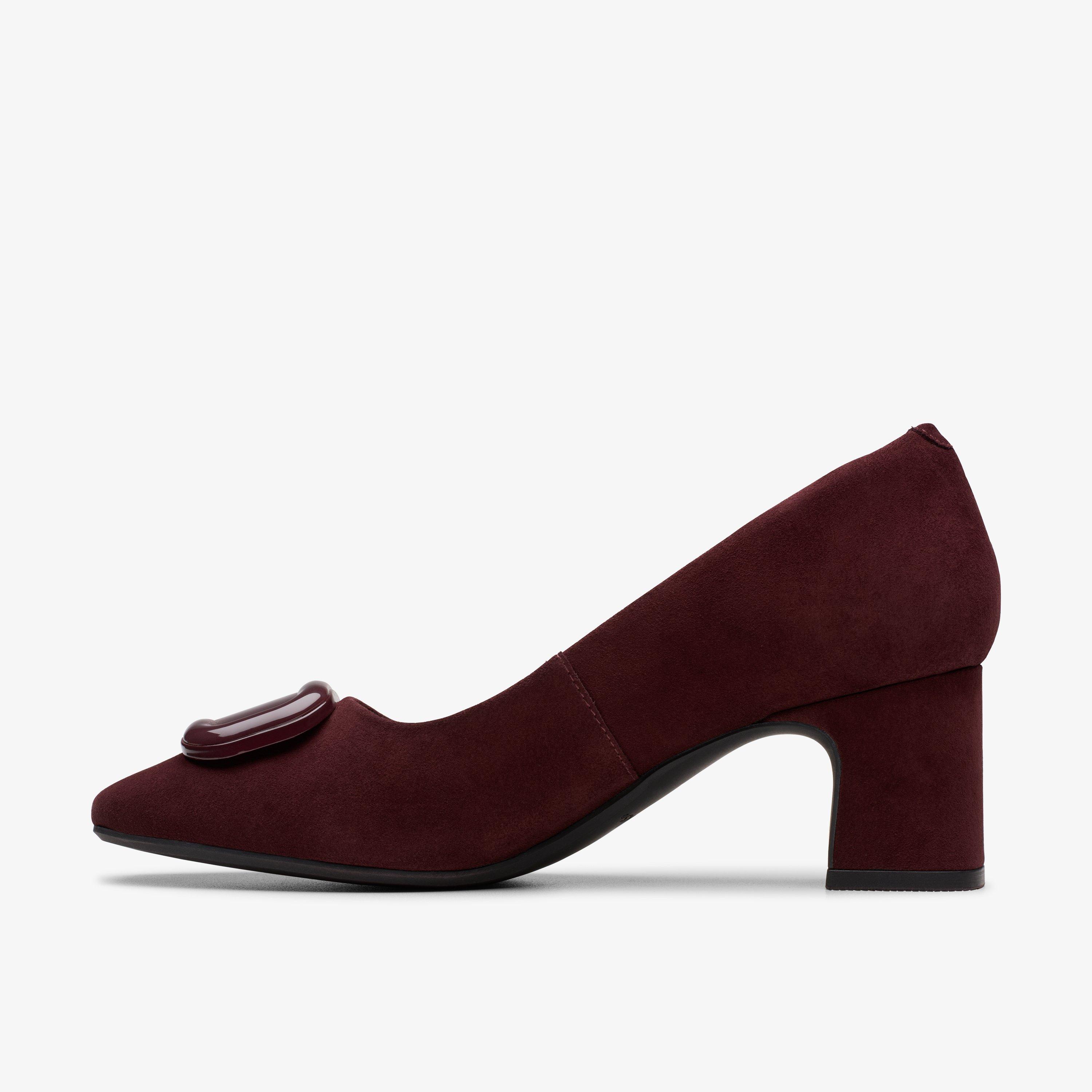 Womens Fernie Trim Merlot Suede Court Slip On High Heel Shoes | Clarks