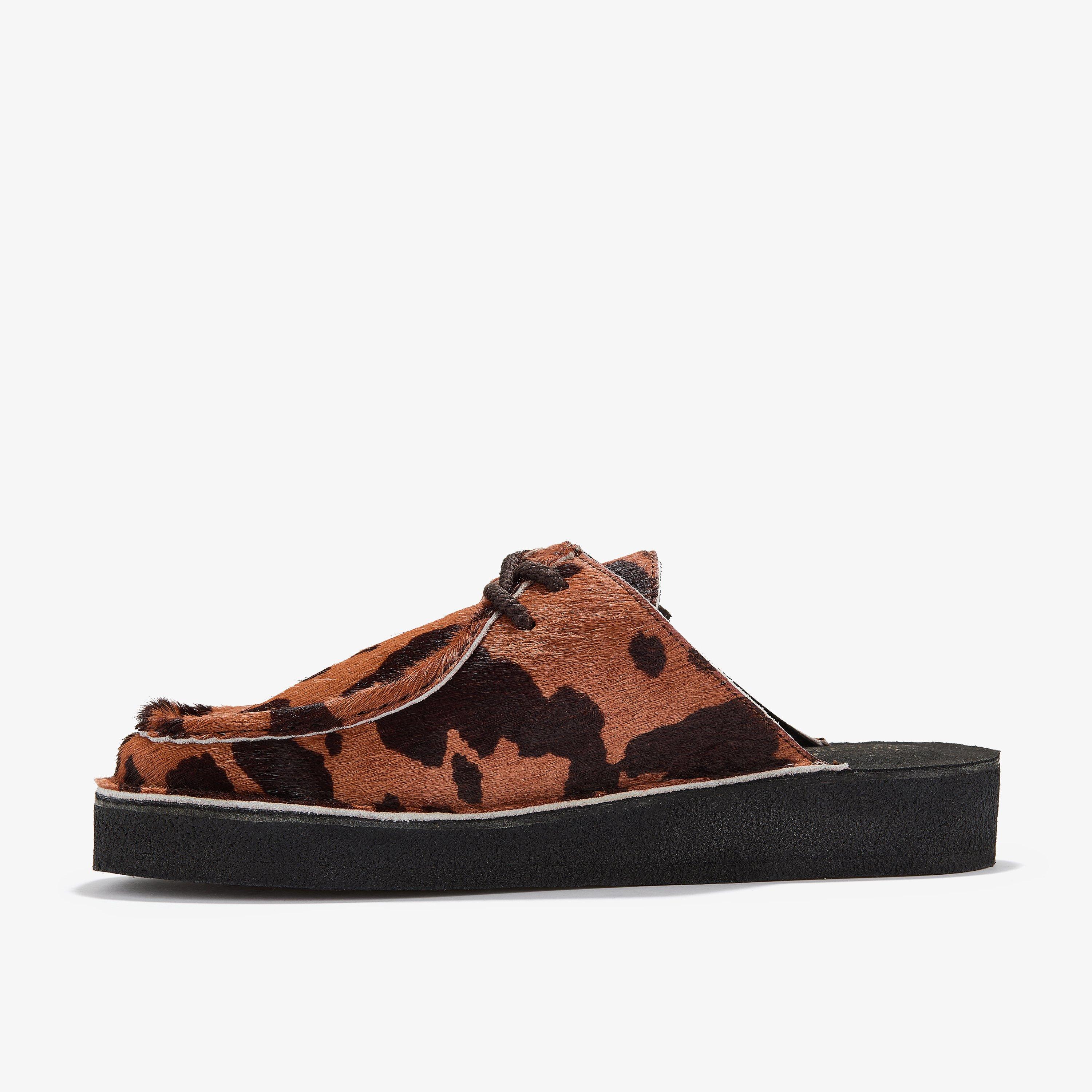 Womens Desert Nomad Mule Brown Cow Print Mules | Clarks