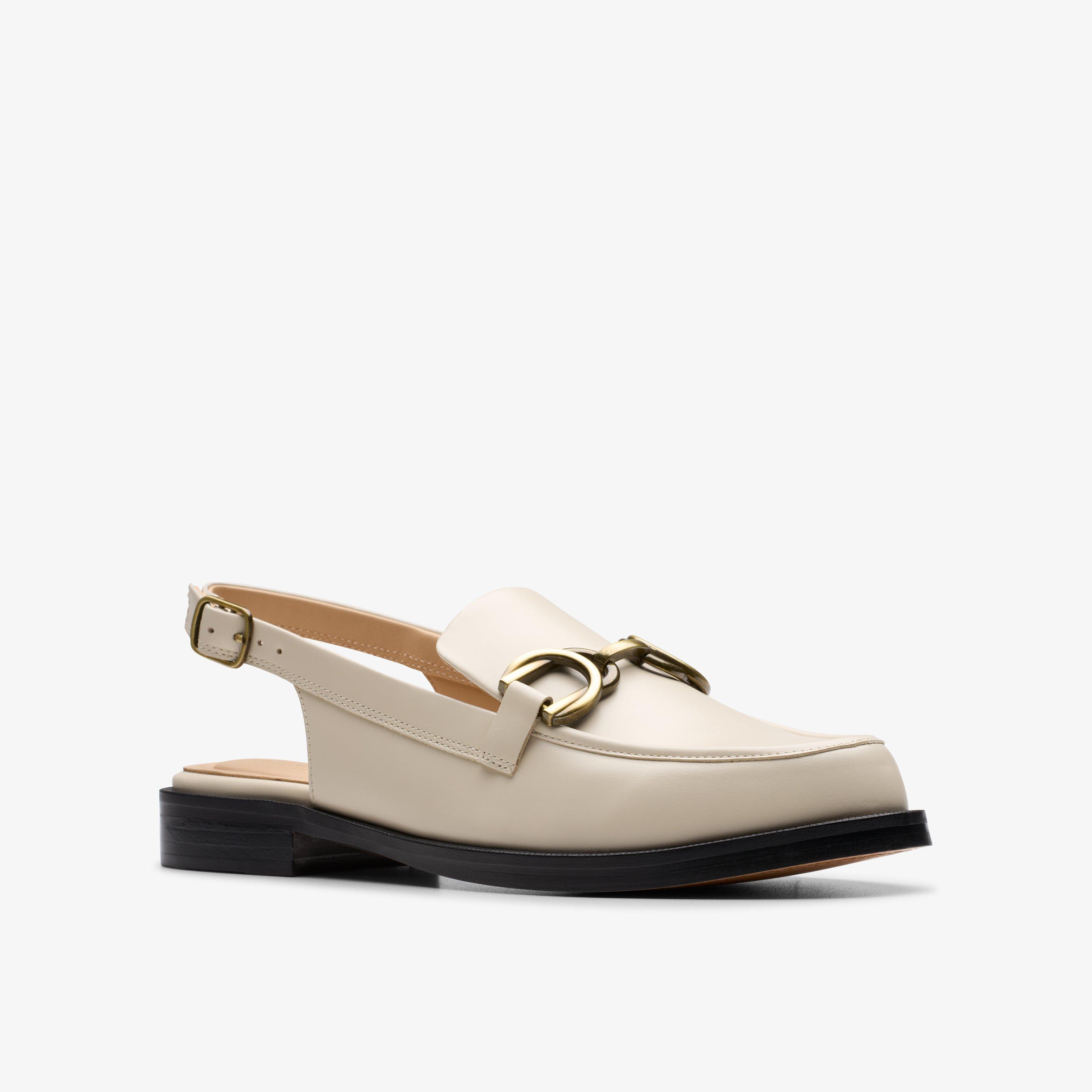 Womens Straven Sling Cream Leather Loafers Sling Back Shoes | Clarks