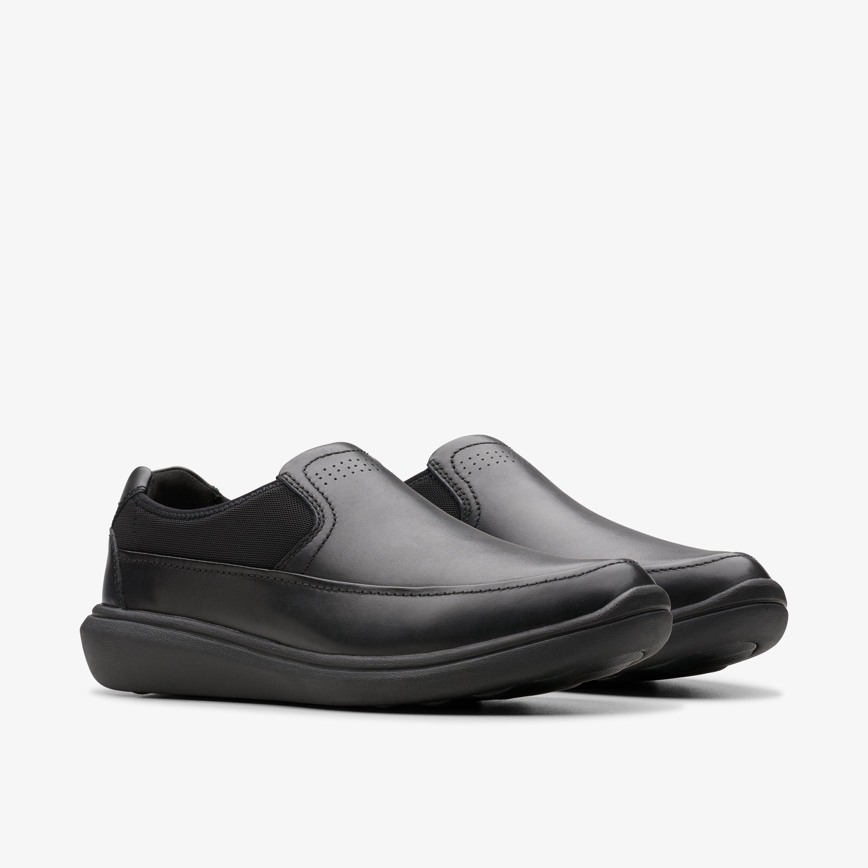 Mens Watchet Step Black Leather Slip On Walking Shoes | Clarks